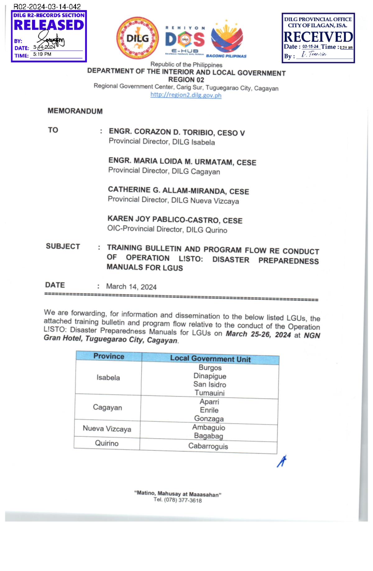Training Bulletin AND Program FLOW RE Conduct OF Operation Listo - DILG ...