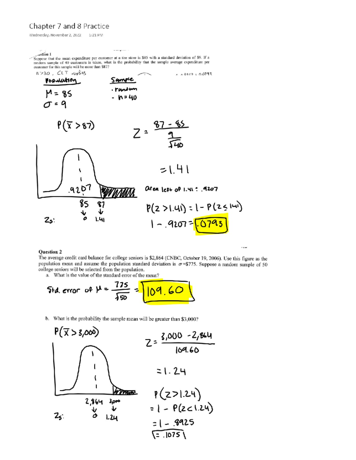 Chapter 7 and 8 Practice - MGSC 1201 - NU - Studocu