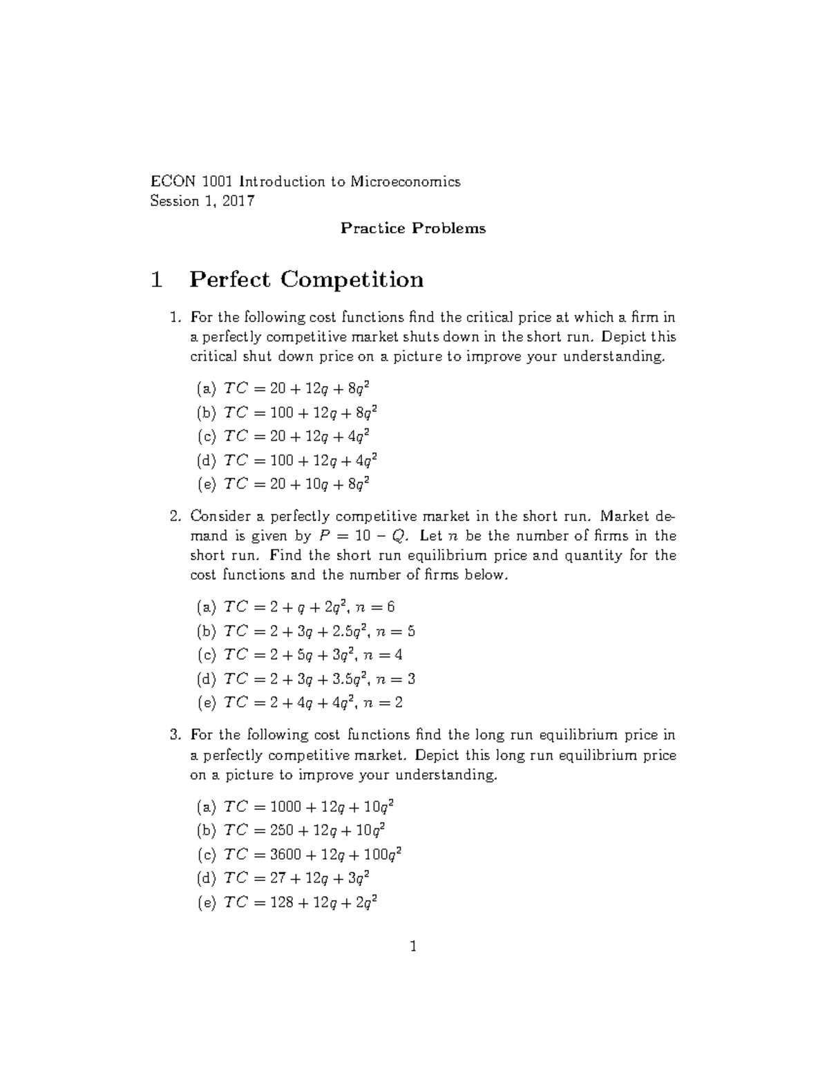 1001practice upload(2) - ECON 1001 Introduction to Microeconomics ...