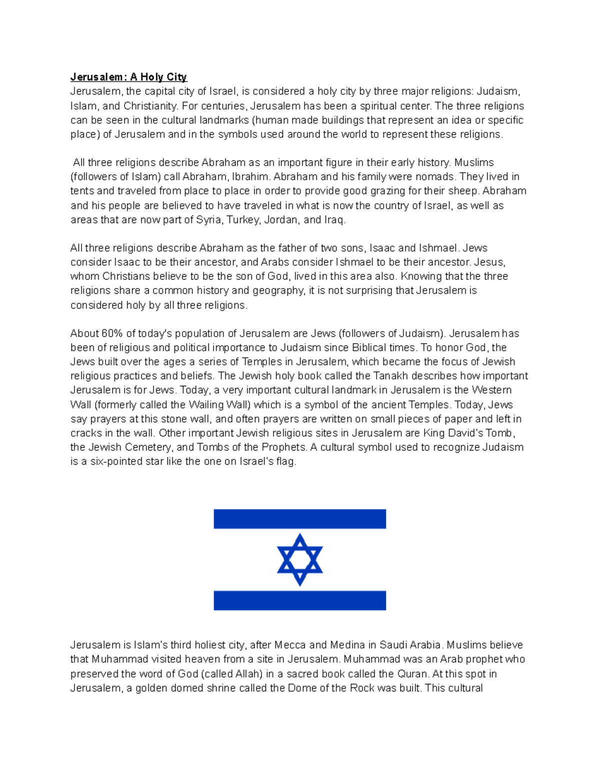 Copy of Jerusalem A Holy City Reading - Jerusalem: A Holy City ...