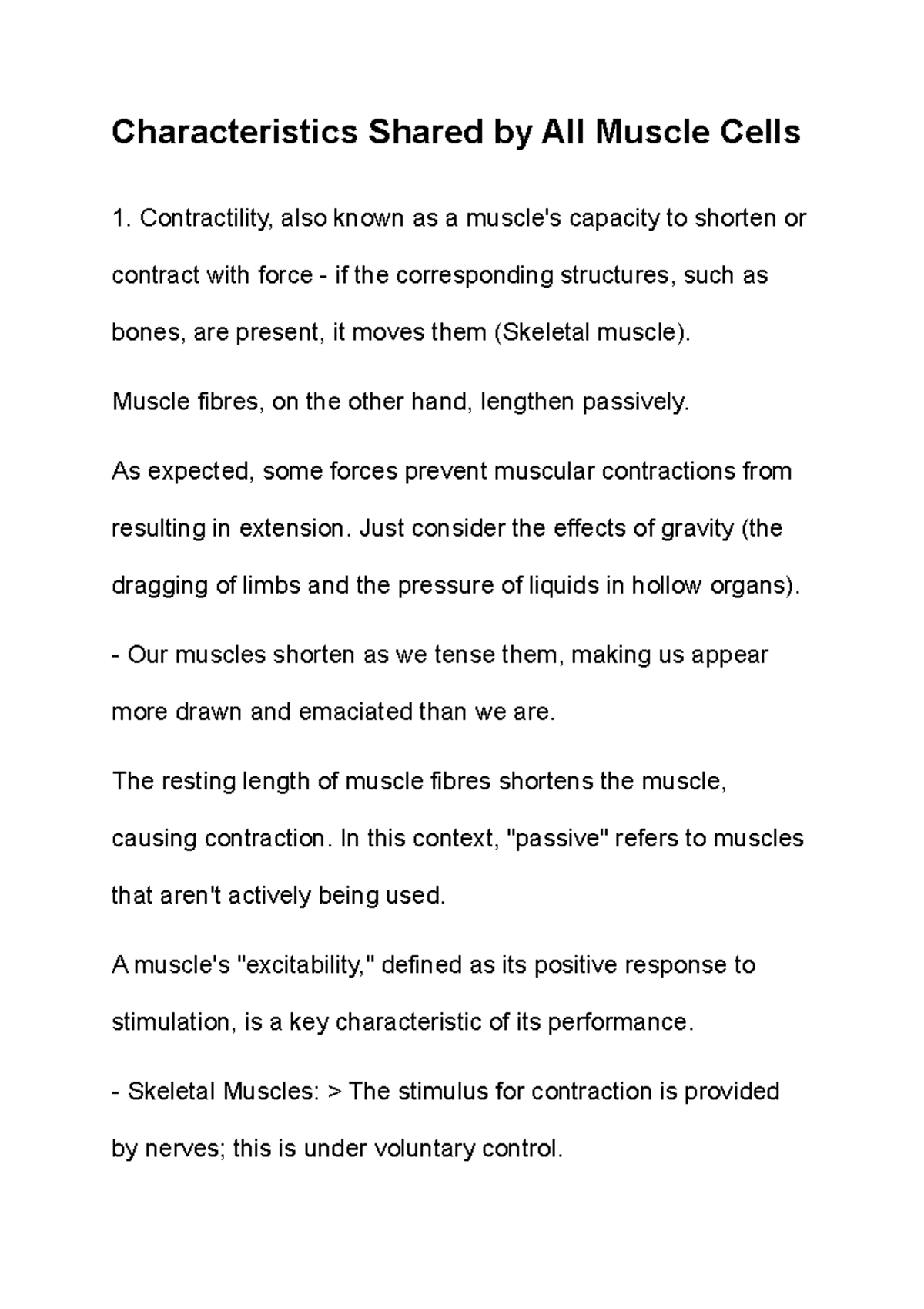 Characteristics Shared by All Muscle Cells - Characteristics Shared by ...
