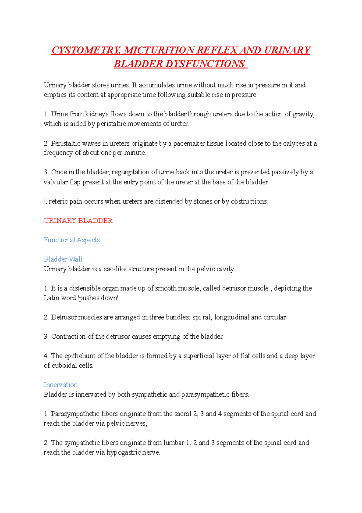 Cystometry, Micturition Reflex AND Urinary Bladder Dysfunctions ...