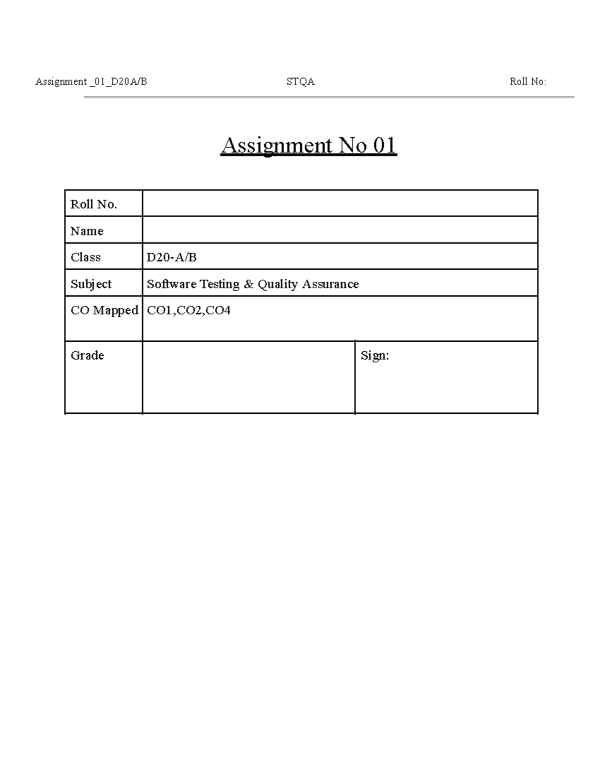 Stqa Assignment Software Testing And Quality Assurance Assignment 01d20ab Stqa Roll No