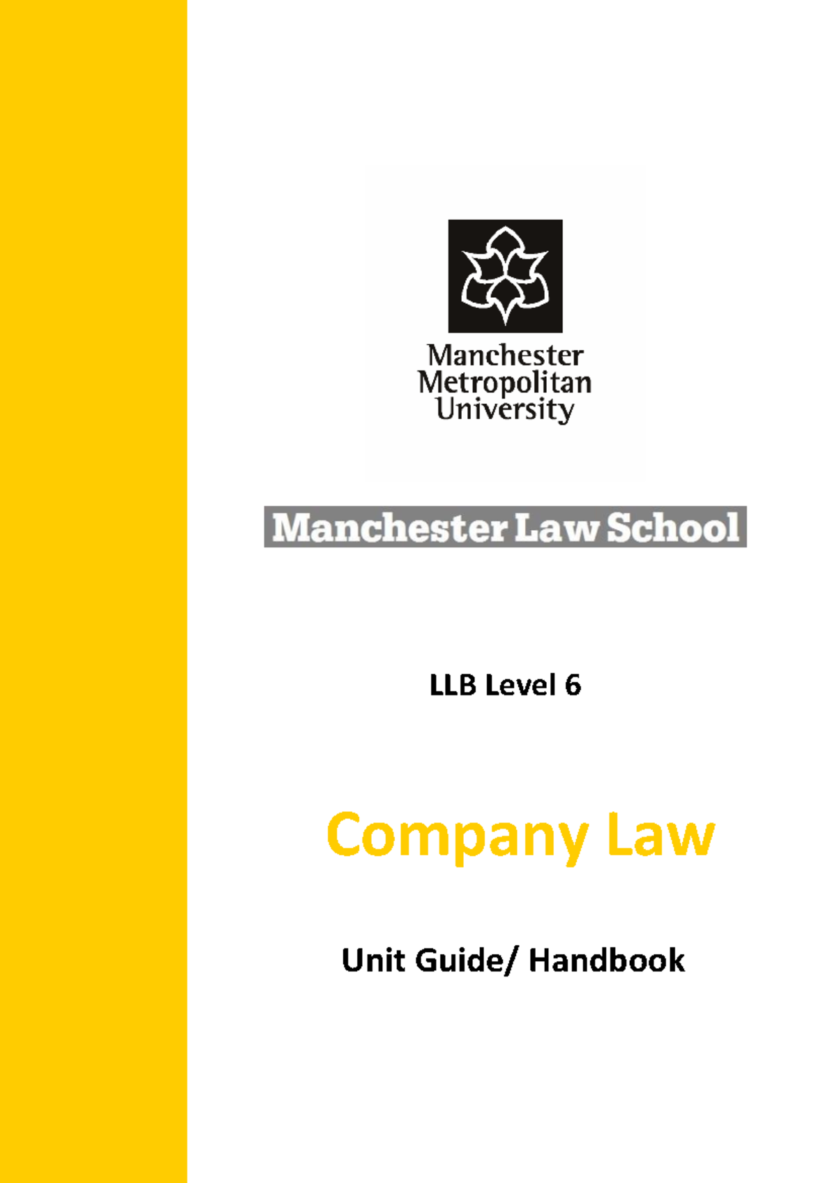 Unit Guide Handbook - LLB Level 6 Company Law Unit Guide/ Handbook ...