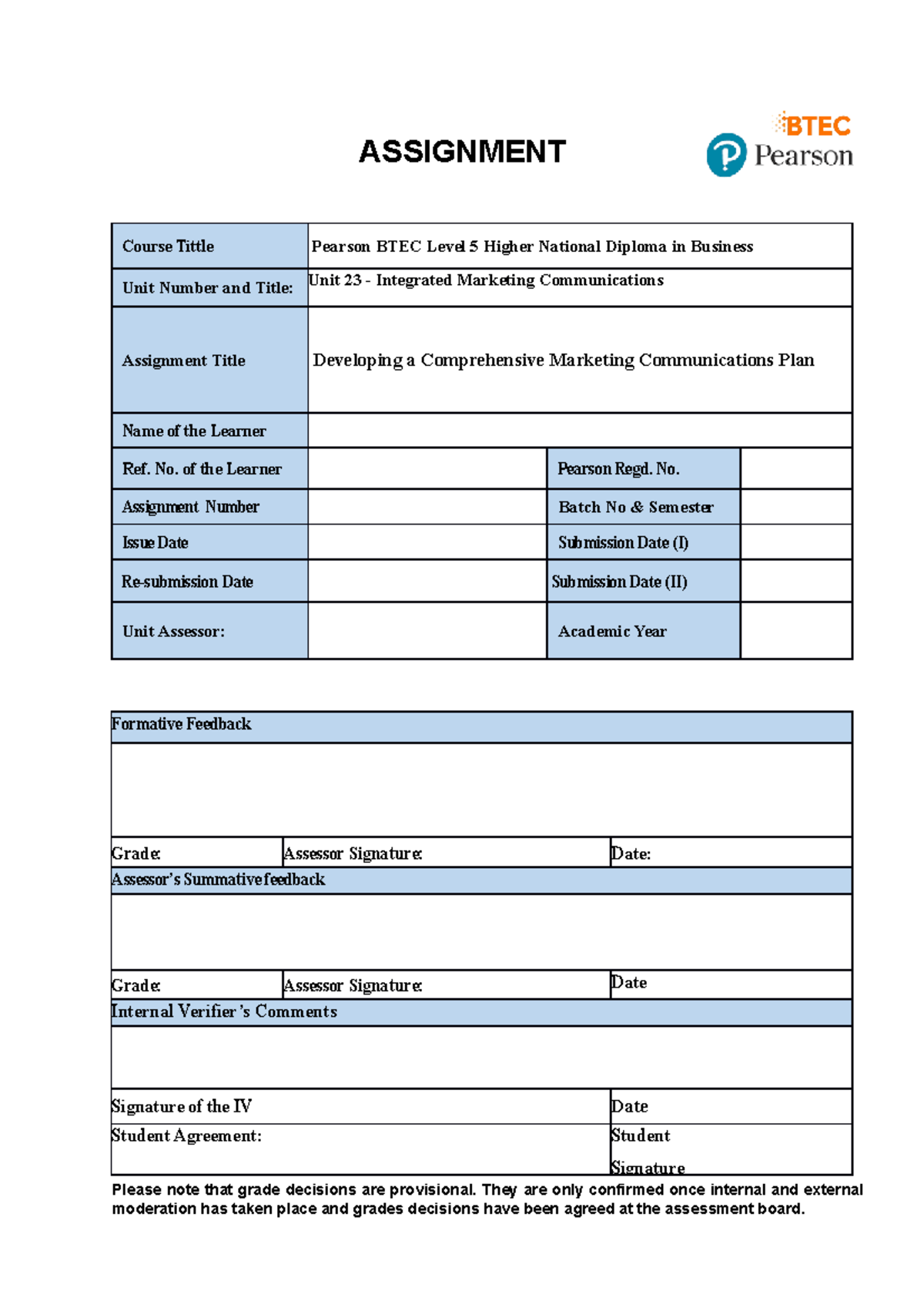 Integrated Marketing Communications - Summative Assignment Brief IMC (1) - Copy - Formative ...