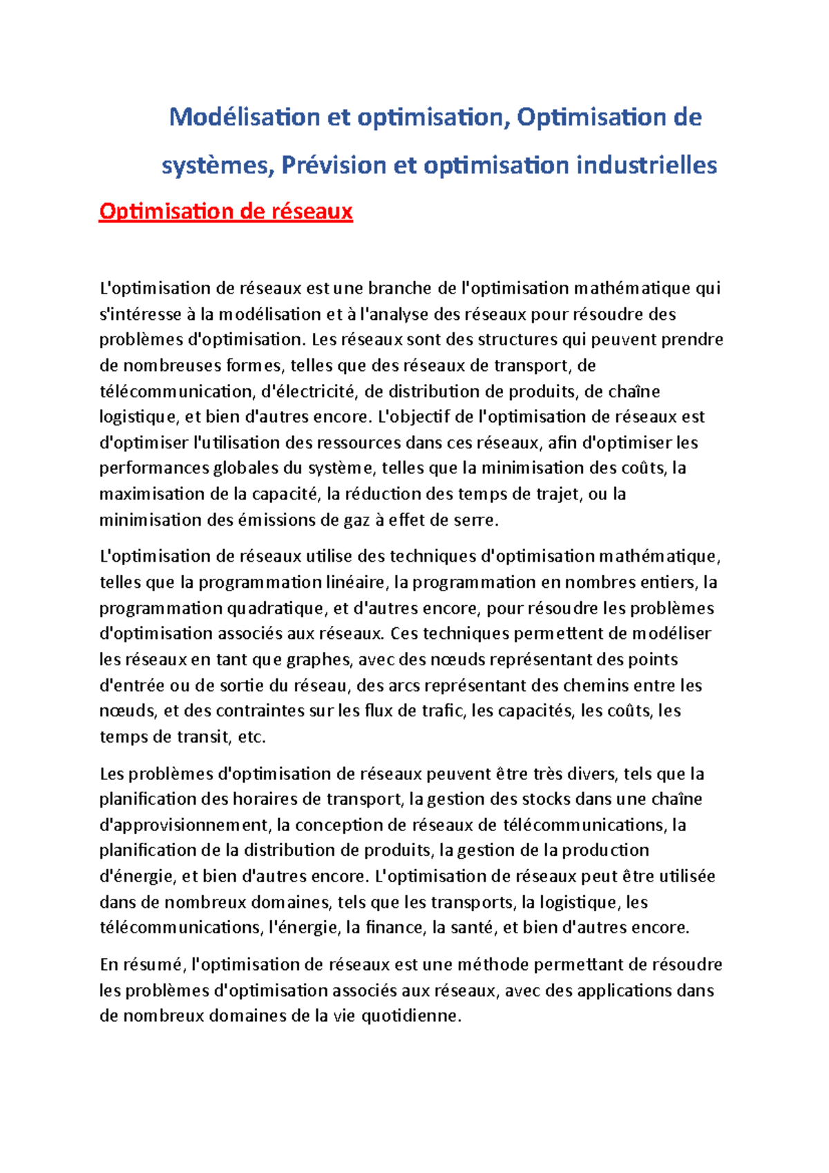 Modélisation- notes de cours - Modélisation et optimisation ...