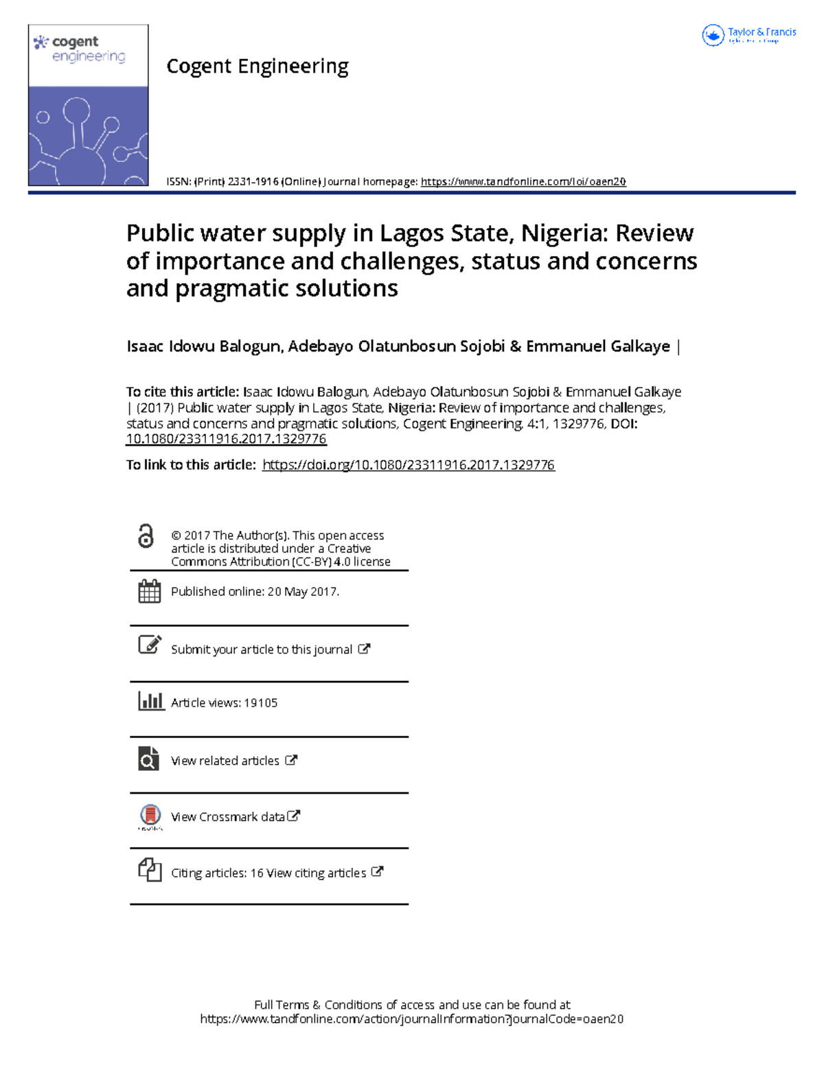 Public water supply in Lagos State Nigeria Review of importance and ...