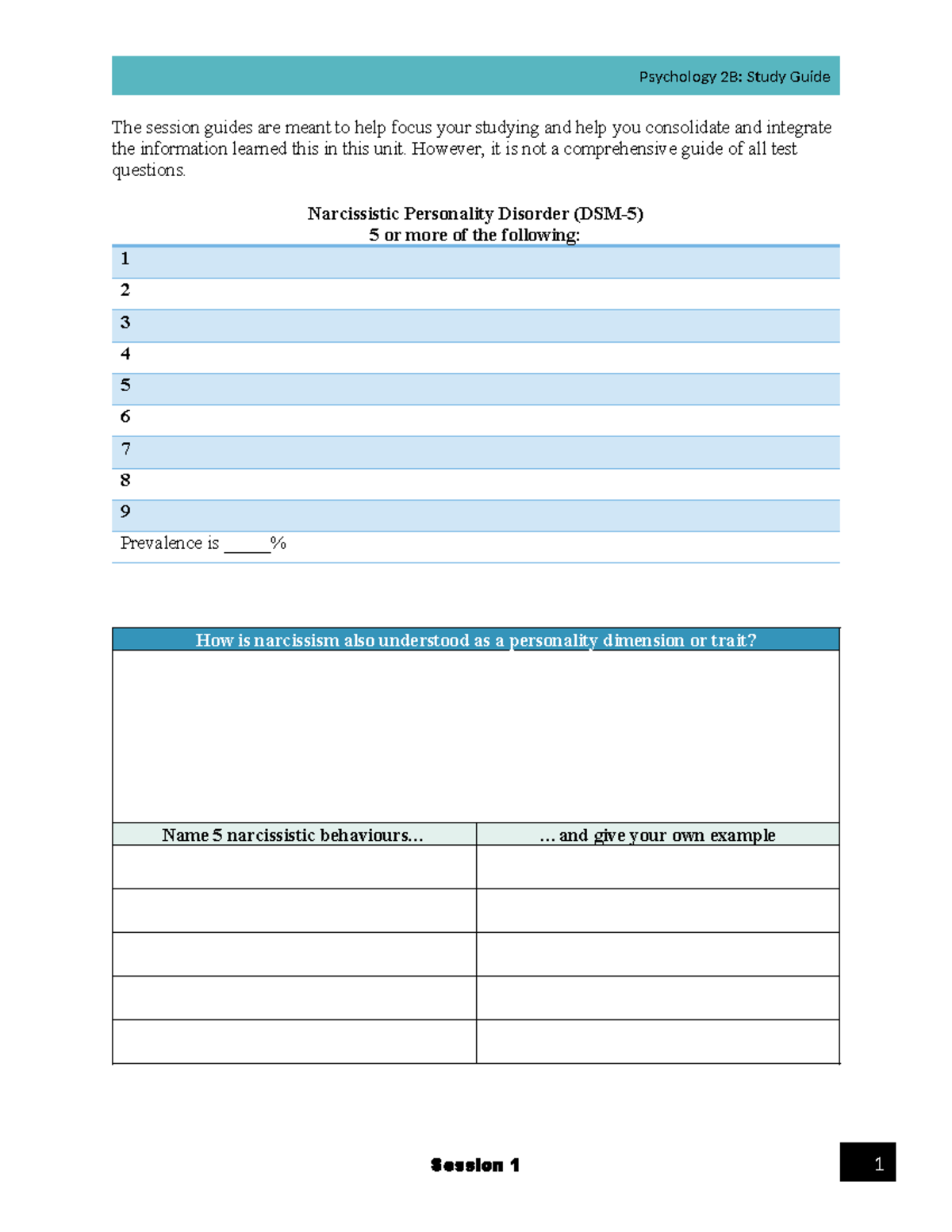 Session 1 Psych 2B, study guide - The session guides are meant to help ...