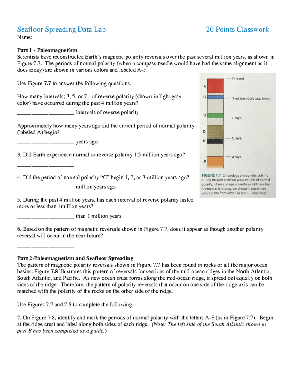 Seafloor Spreading Data Lab - The periods of normal polarity (when a ...