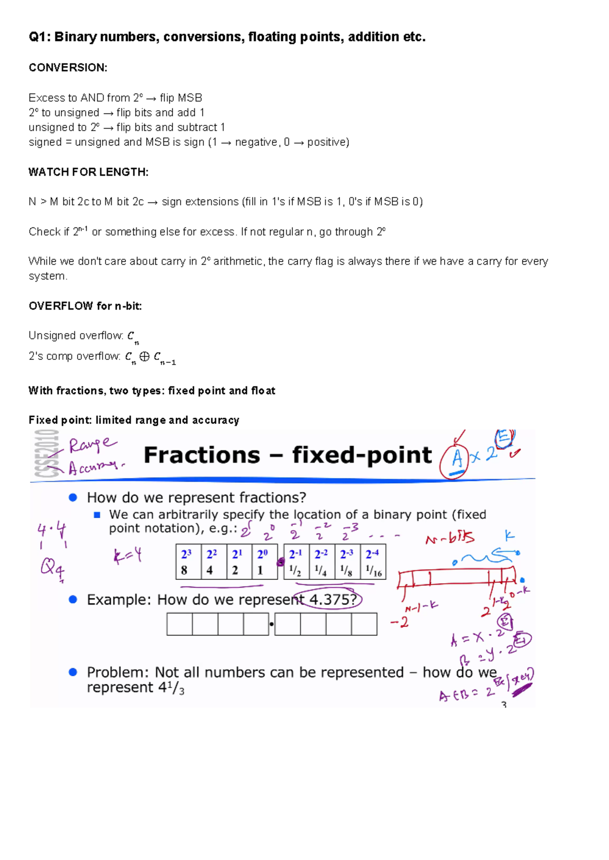 Question 1 and 2 - Summary Introduction To Computer Systems - Q1: Binary numbers, conversions ...