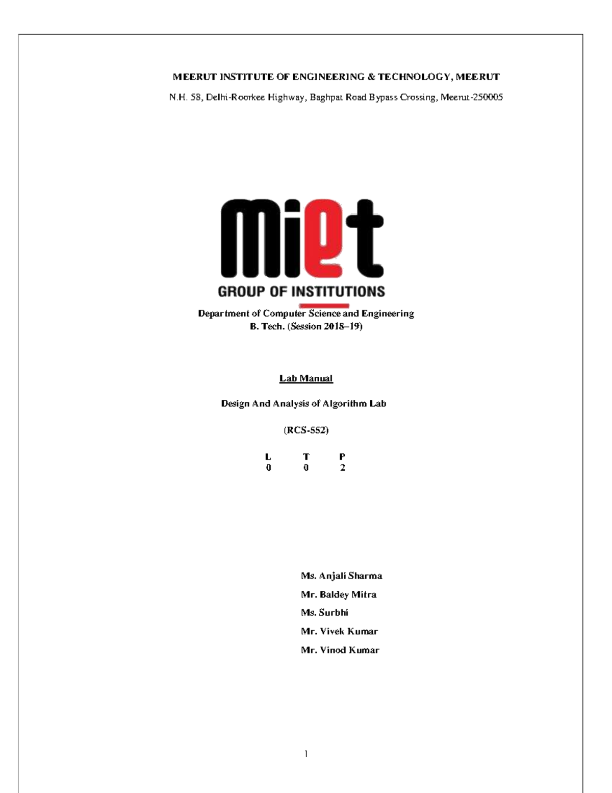 Daa Lab Manaul Old Aktu Daa Lab Manual Meerut Institute Of