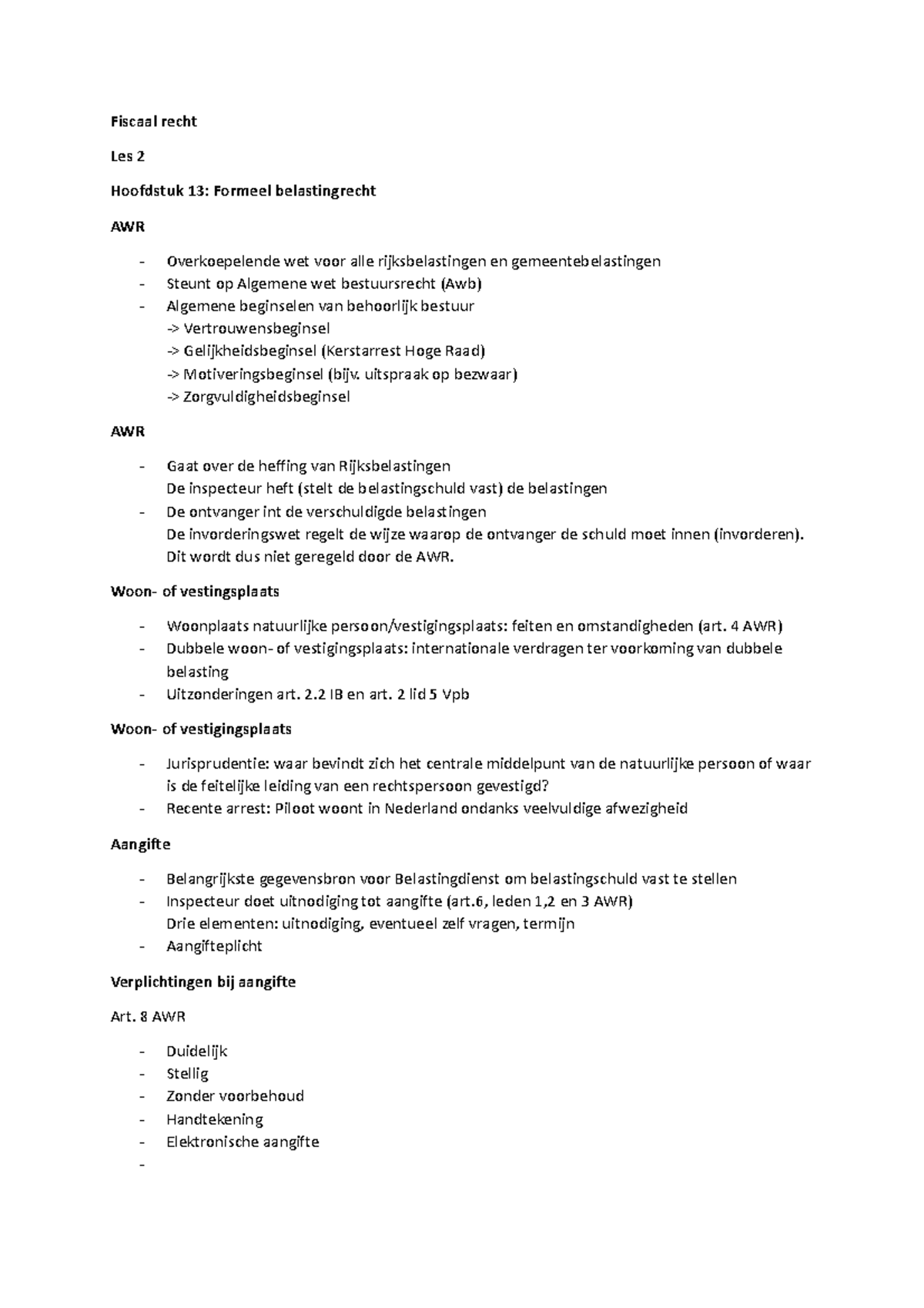 Fiscaal recht les 2 (H13) - Fiscaal recht Les 2 Hoofdstuk 13: Formeel ...