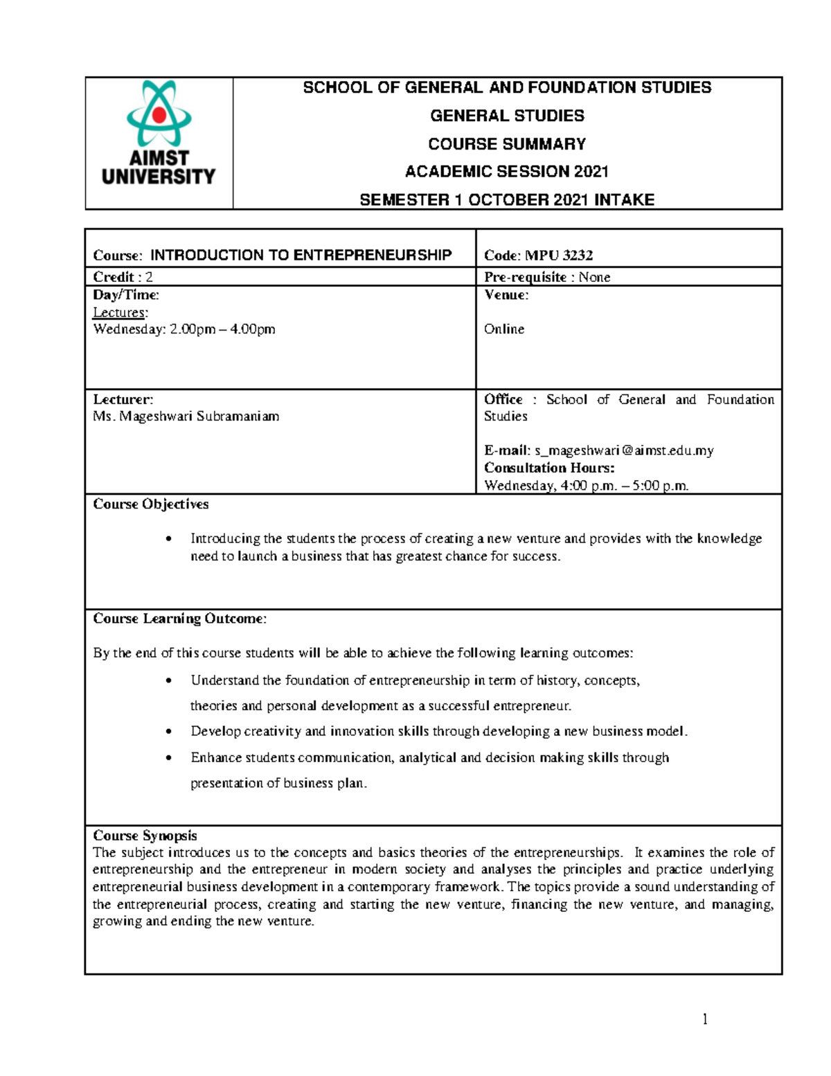 COURSE OUTLINE FOR PHARMACY STUDENTS - Pharmacy - IMU - Studocu