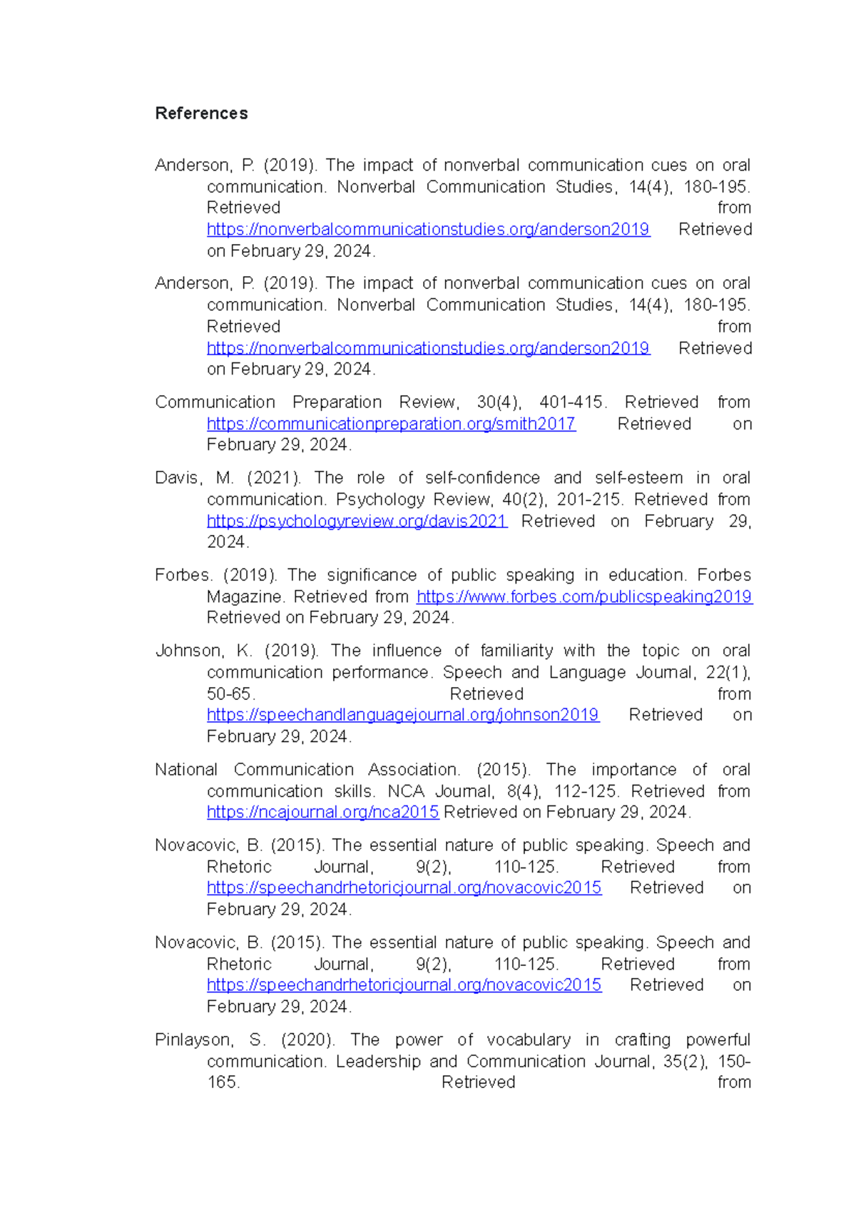 References - References Anderson, P. (2019). The impact of nonverbal ...
