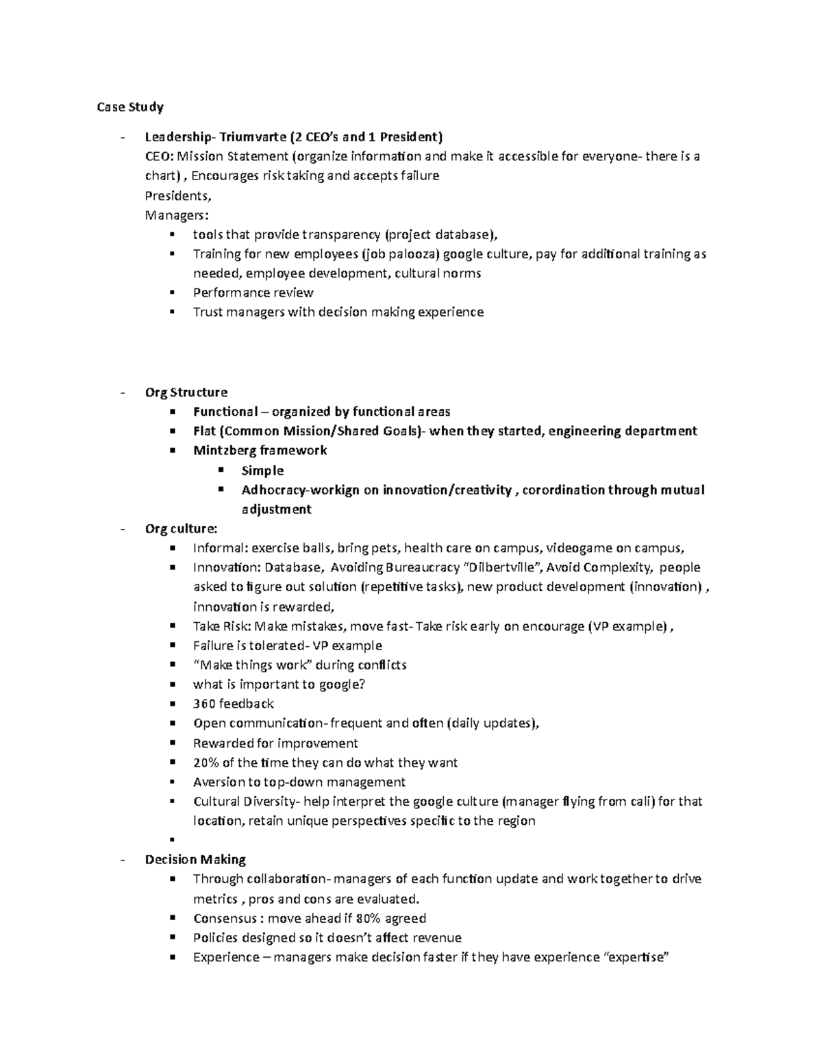 Google Notes - Case Study Leadership- Triumvarte (2 CEO’s and 1 ...