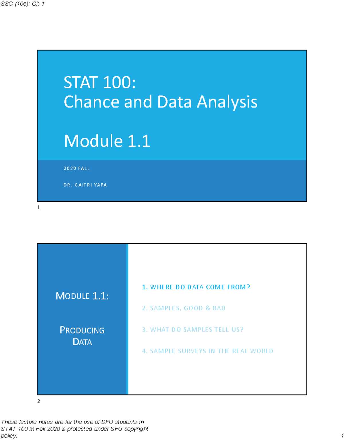 STAT100 Ch01 Where Do Data Come From pdf - These lecture notes are for ...
