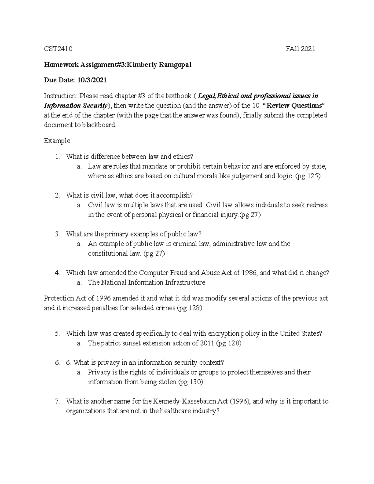 HW Assignment#3 - Laws and Ethics within Computer Security - CST2410 FAll 2021 Homework - Studocu