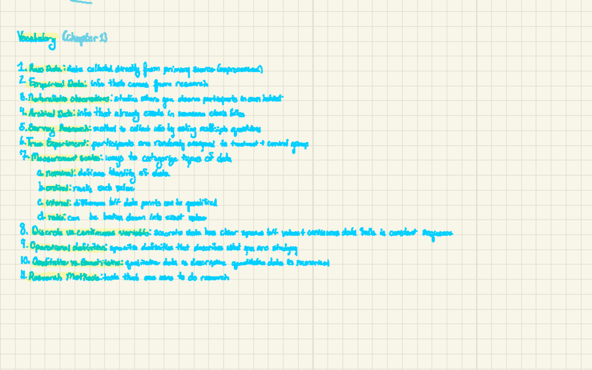 Psyc 274 Vocabulary - Vocabulary (chapter 1) 1. Raw Data:data collected ...