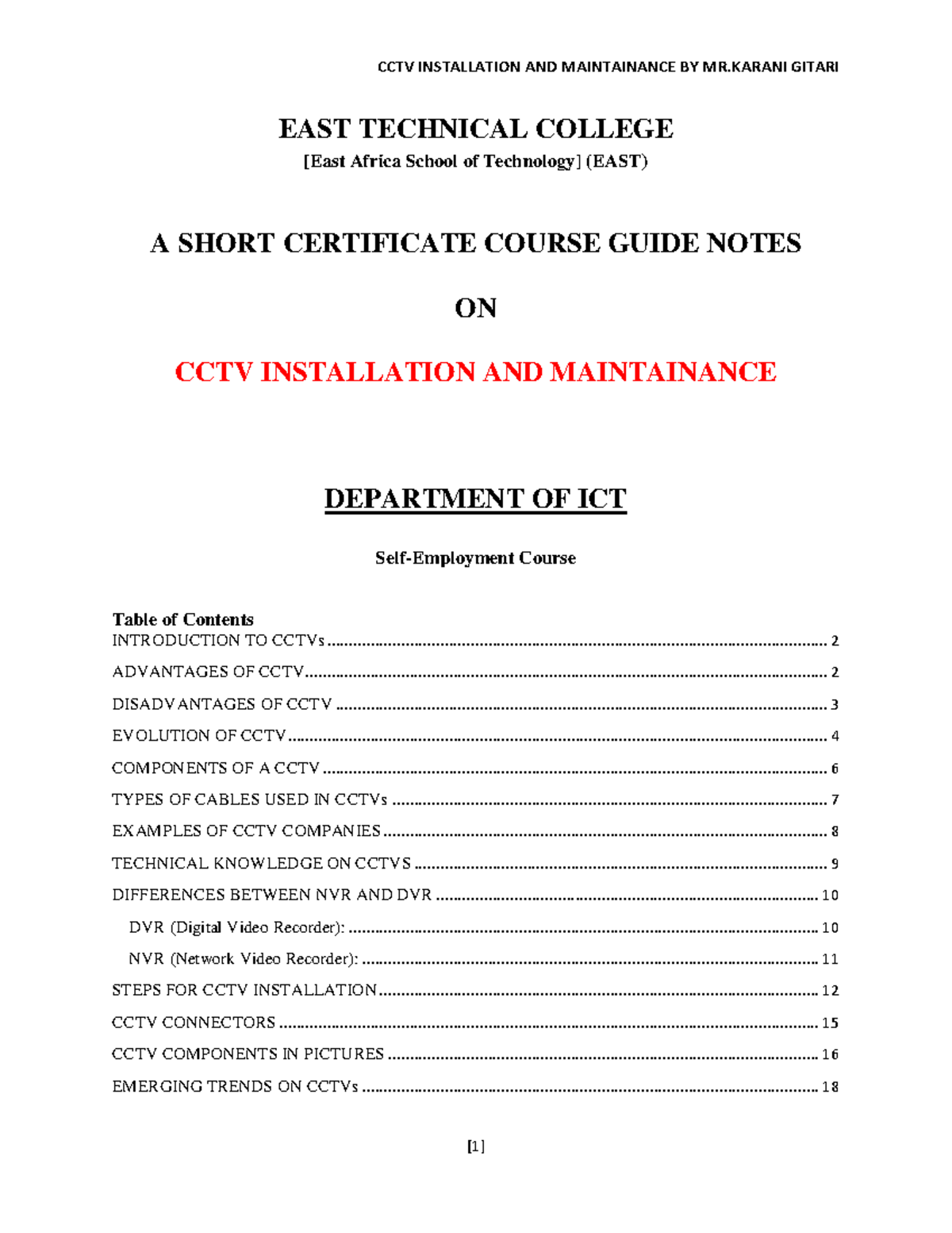 CCTV Notes - EAST TECHNICAL COLLEGE [East Africa School of Technology ...