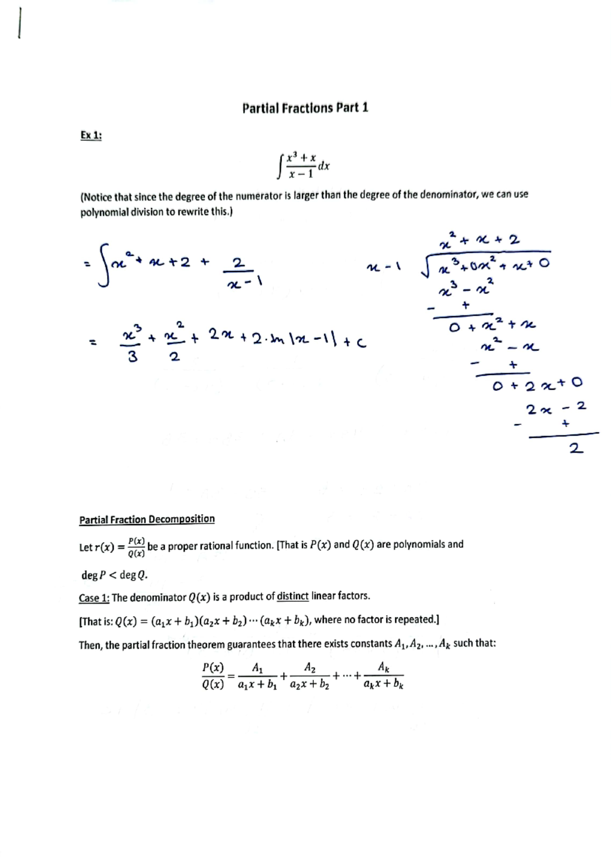 Partial Fractions - Case by case concept and exercises - MAC2312 - Studocu