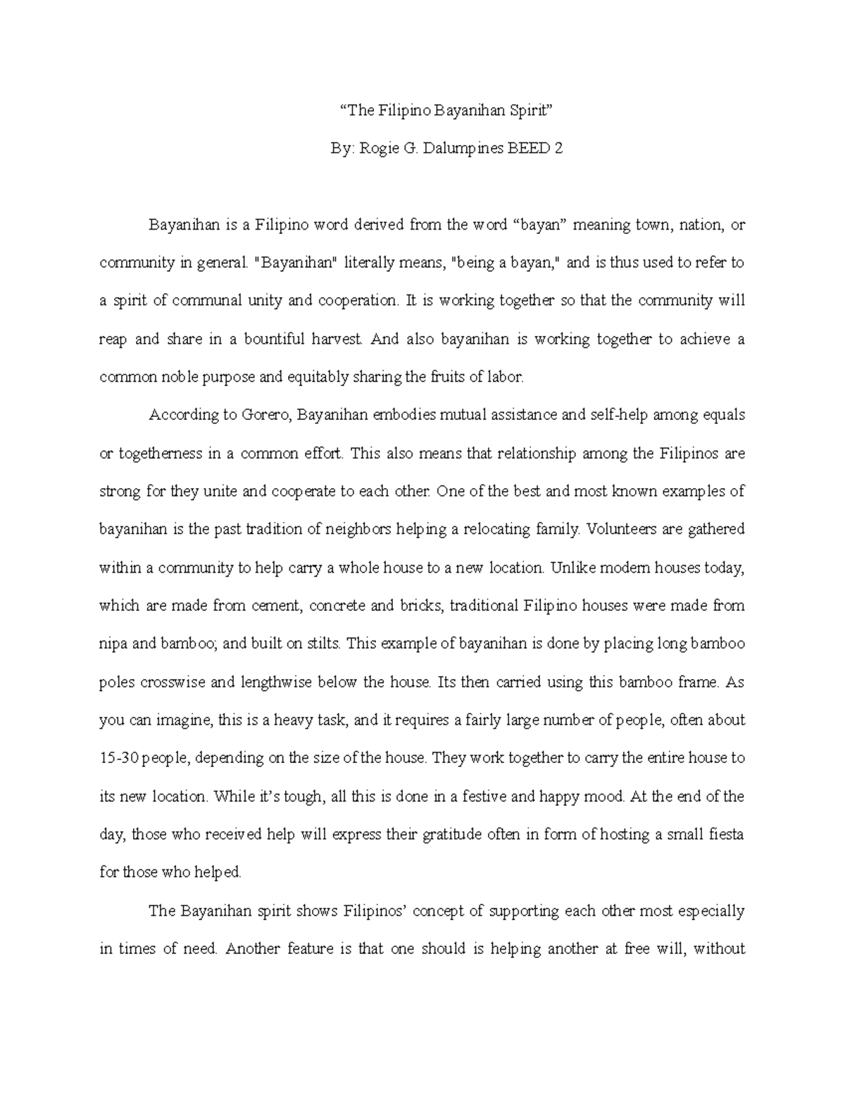 Materials education - “The Filipino Bayanihan Spirit” By: Rogie G ...