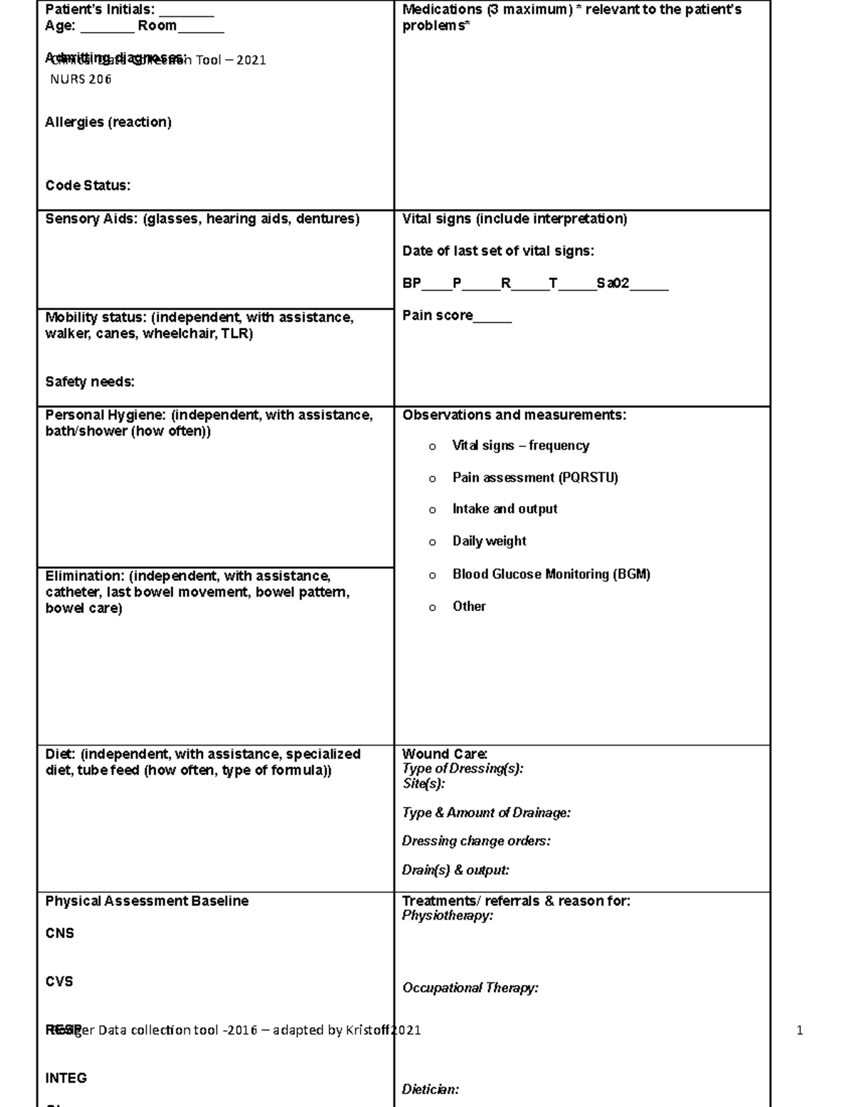 Clincal data collection tool 206 2021 - Clinical Data Collection Tool ...