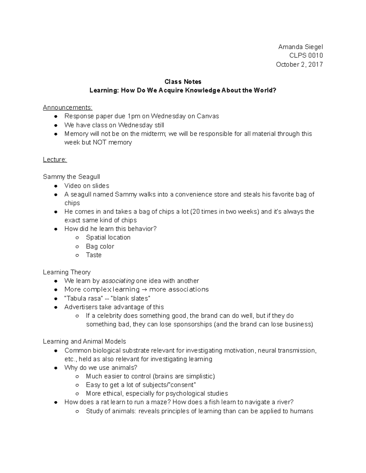 10/2 - Class Notes - Professors Elena Festa, Sheila Blumstein, & Bill ...