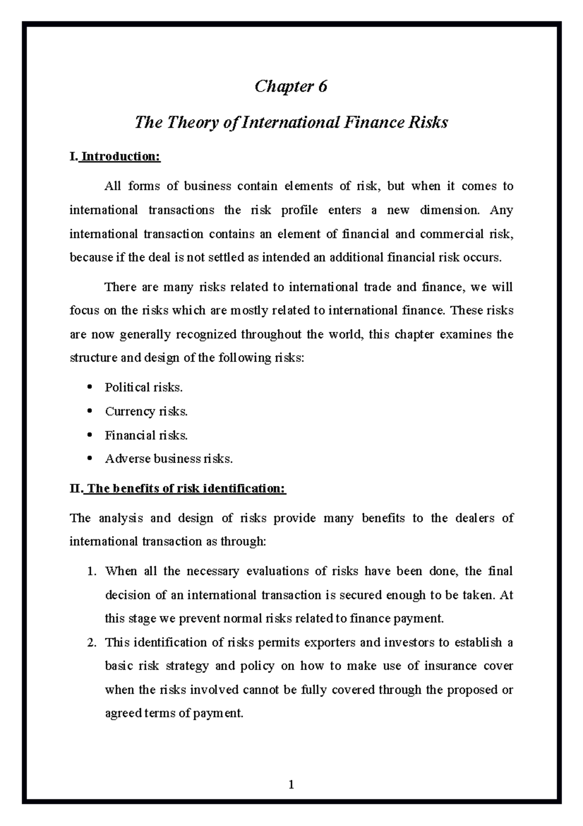 E I F - Ch- 6 The Theory of International Finance Risks - Chapter 6 The ...