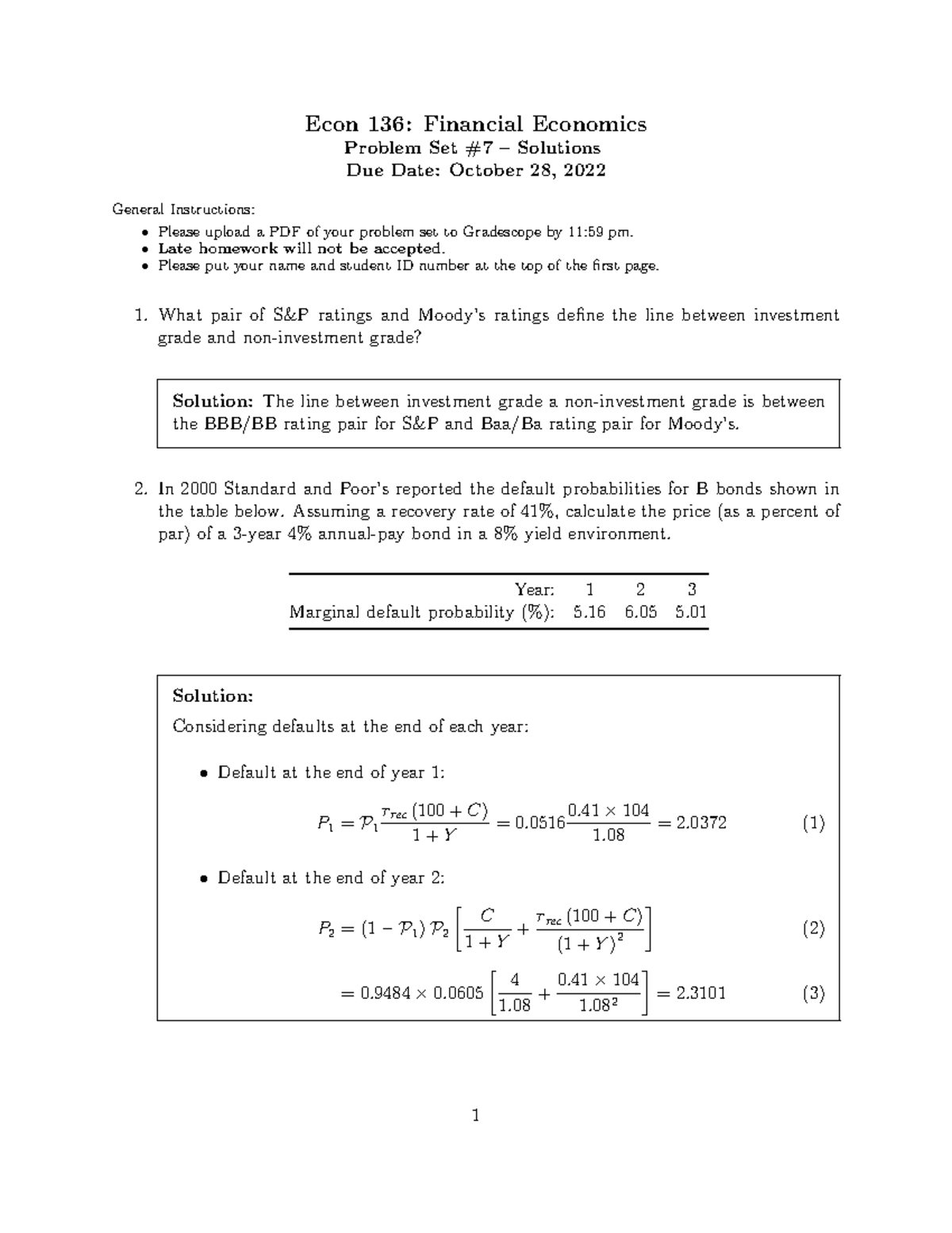 Problem Set 7 Fall 2022 Solutions v1 - Econ 136: Financial Economics Problem Set #7 – Solutions ...
