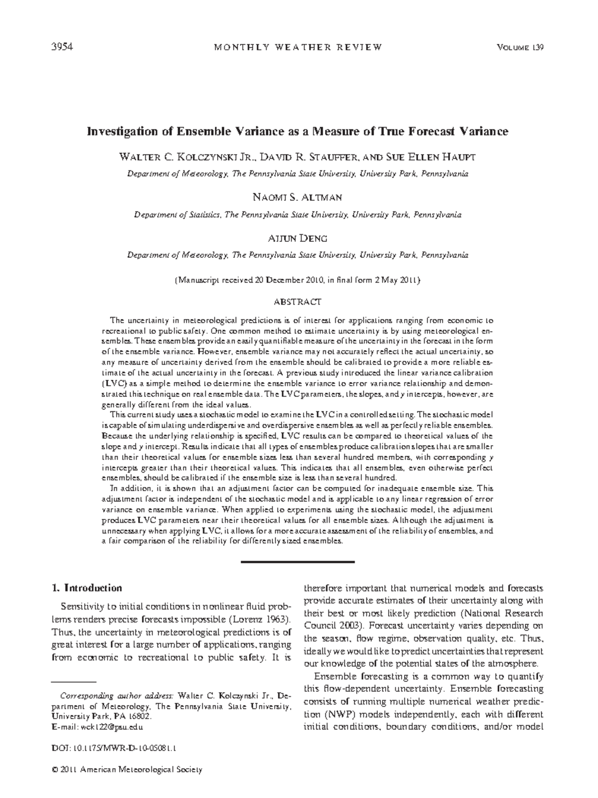 PDF Datastream - Investigation of Ensemble Variance as a Measure of ...