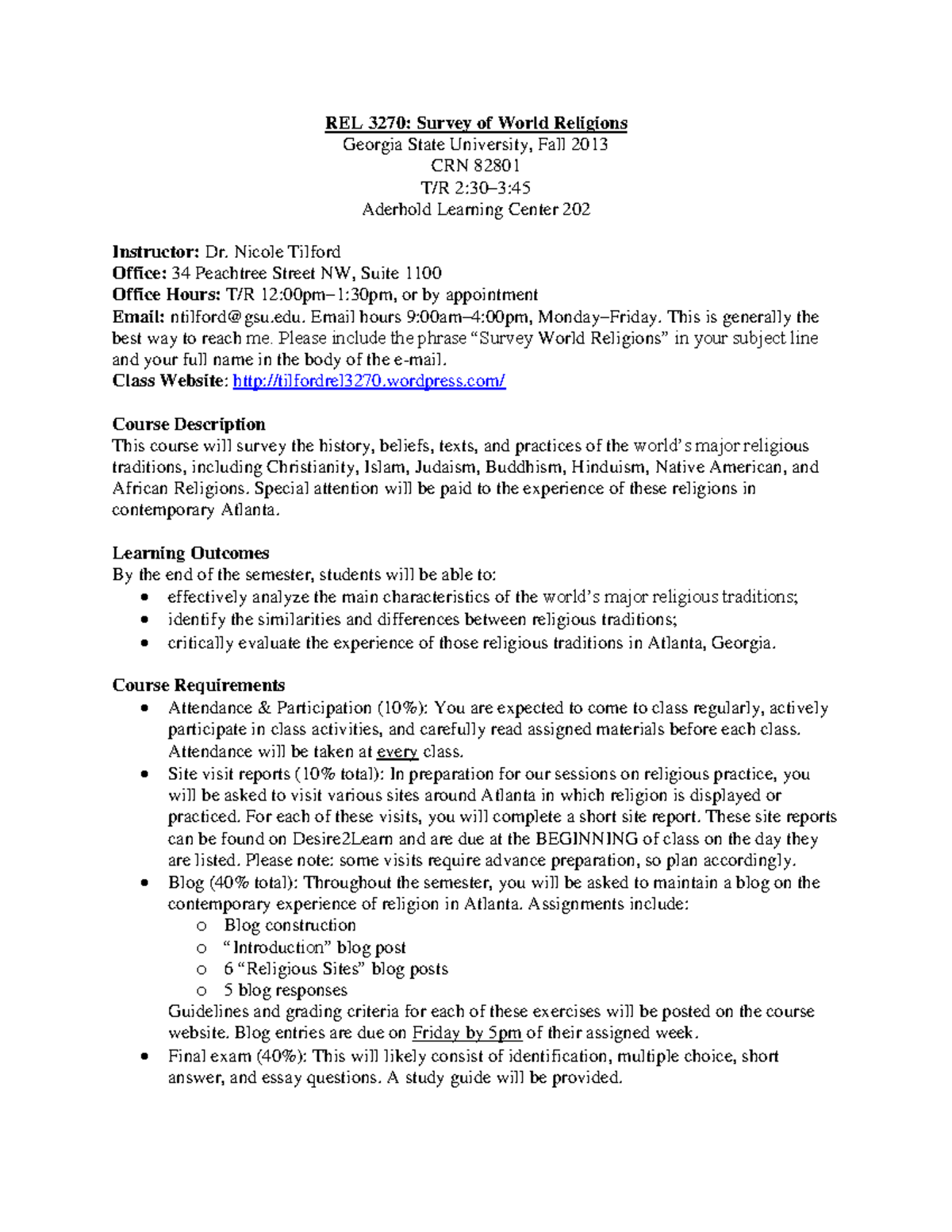 Syllabus Survey of World Religions - REL 3270: Survey of World ...