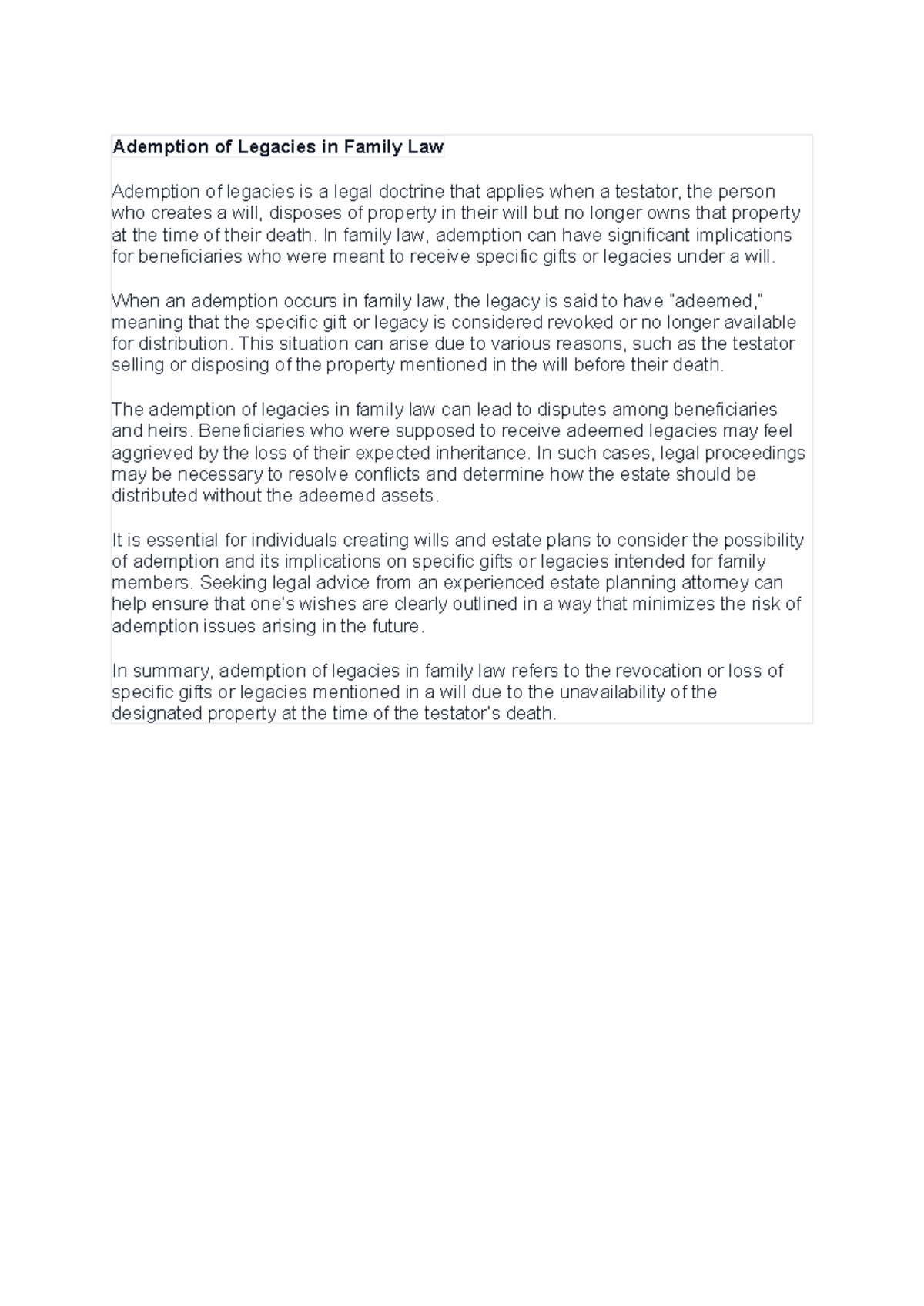 Ademption - In family law, ademption can have significant implications ...