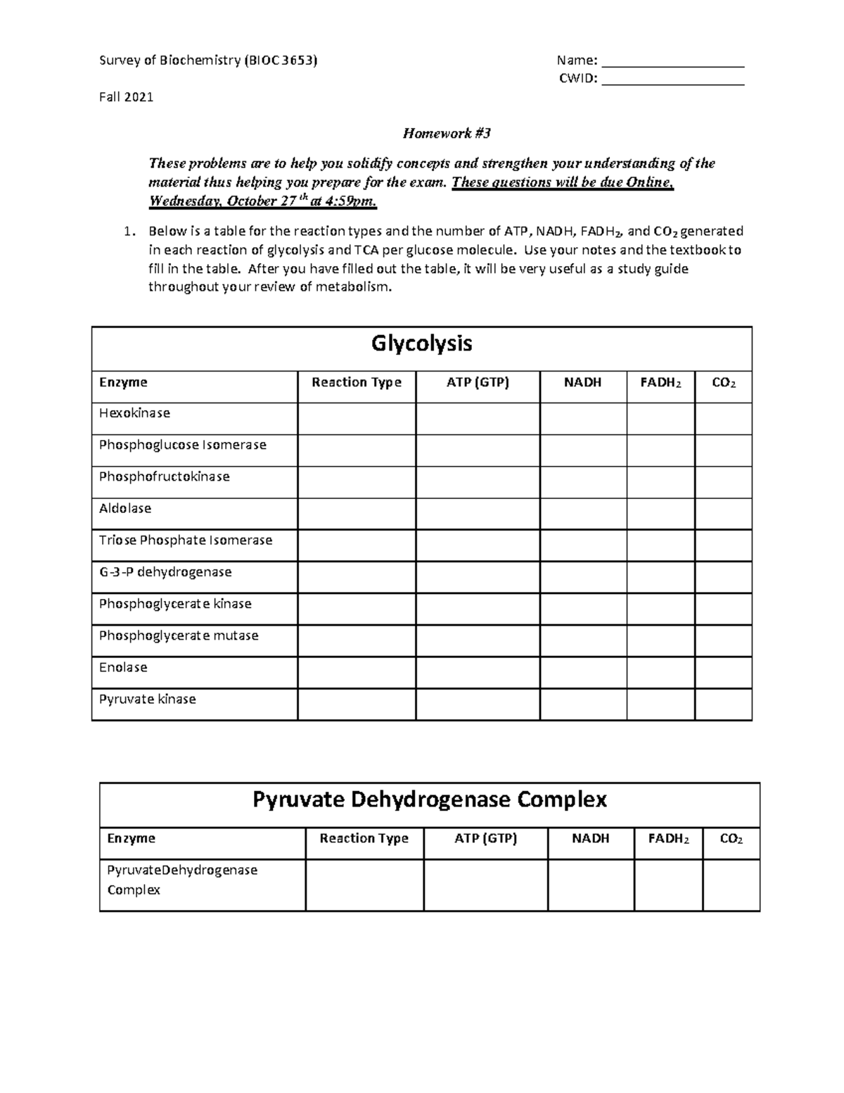 Homework 3 Biochemistry 3653 - Bioc 3653 - OK State - Studocu
