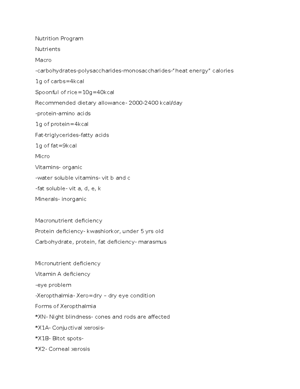 CHN-Nutrition Program - Nutrition Program Nutrients Macro - Studocu