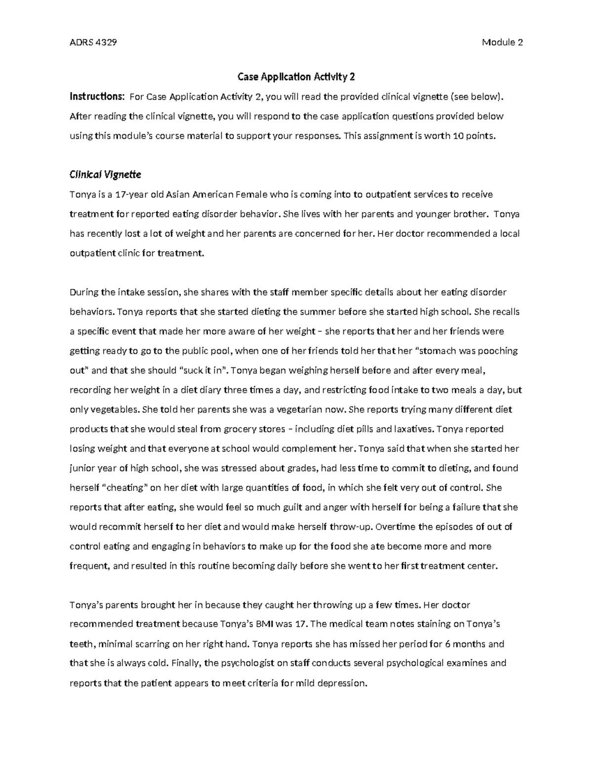 Case Application Activity 2 Macie - ADRS 4329 Module 2 Case Application ...