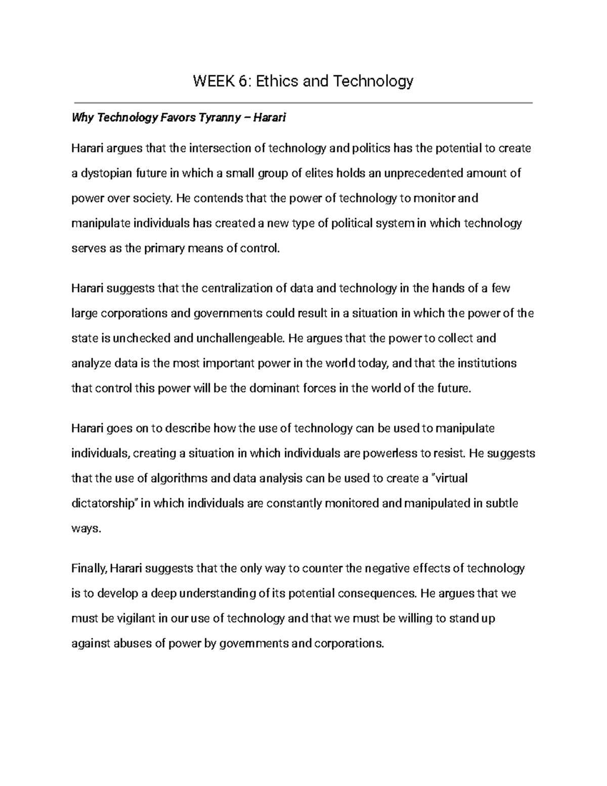 PHIL week 6 readings (Ethics and Technology) - WEEK 6: Ethics and ...