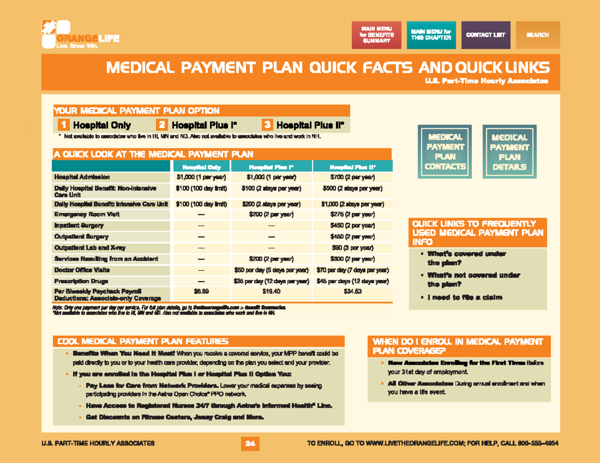 Benefits Summary-Medical Payments Plan PT 2 - MAIN MENU MAIN MENU for ...