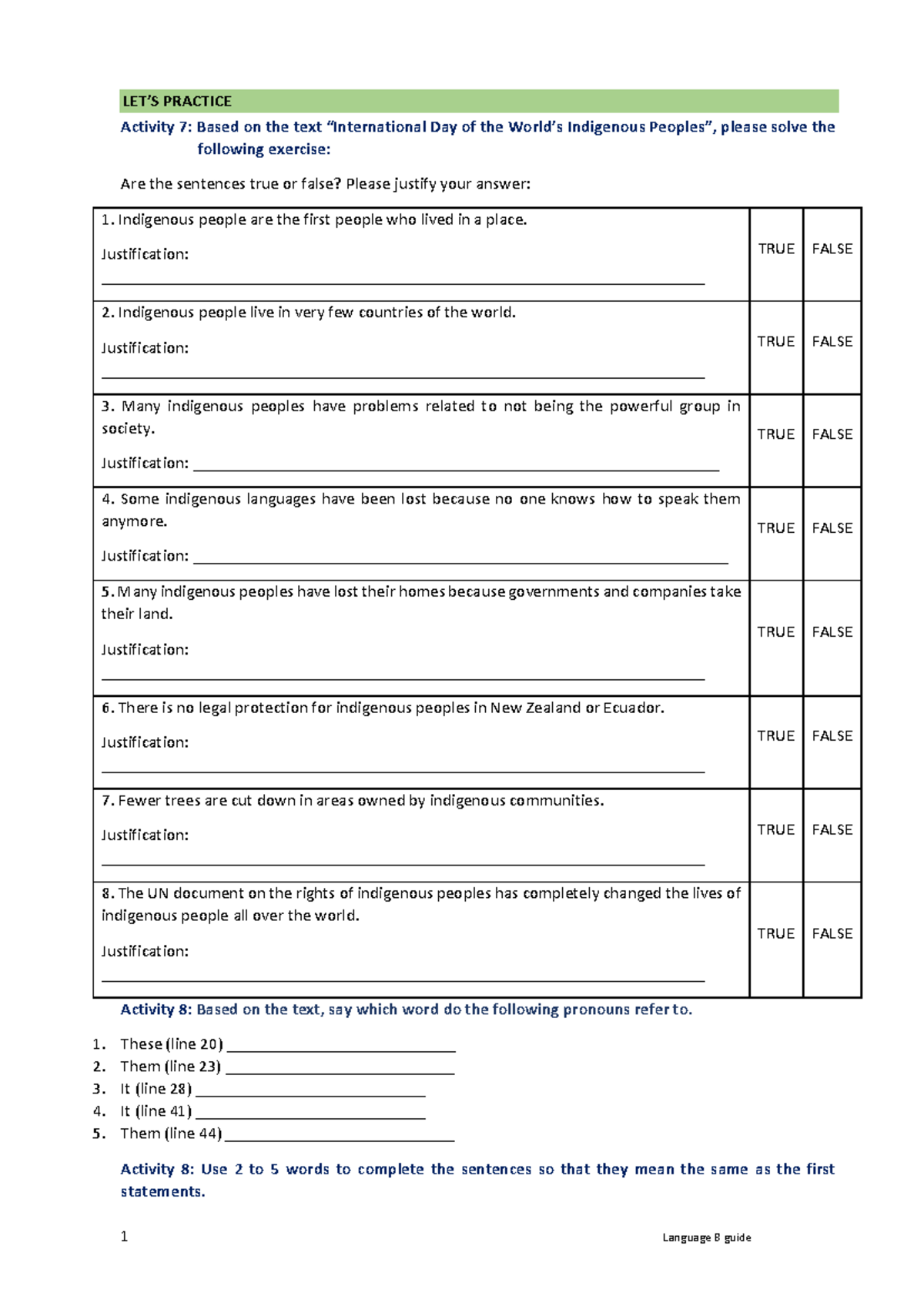 Let's practice - INGLÉS - 1 Language B guide LET’S PRACTICE Activity 7 ...