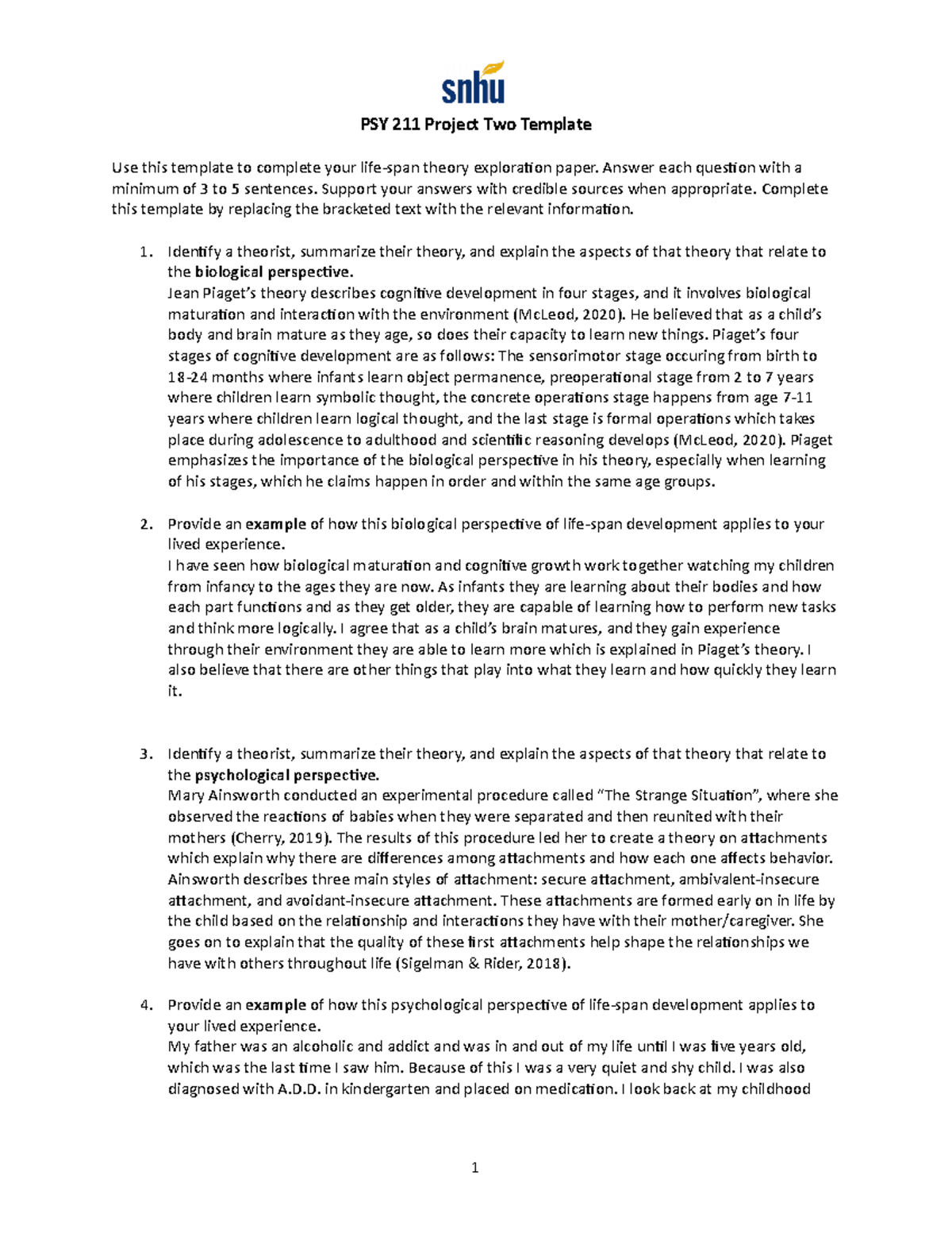 PSY 211 Project Two Template - PSY 211 Project Two Template Use this template to complete your ...