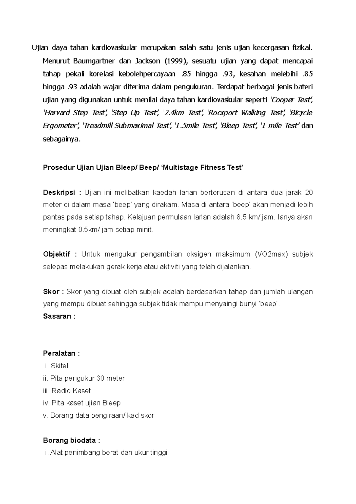 171183558 Pelaksanaan Ujian Bleep - Ujian daya tahan kardiovaskular ...