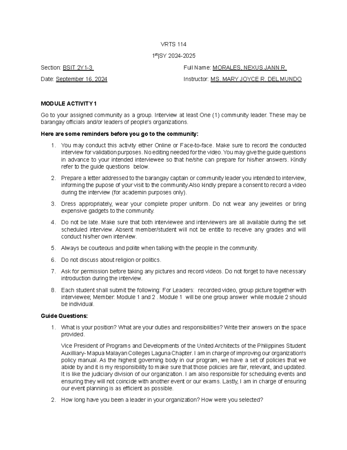 VRTS114 BSIT-2-Y1-3 Morales- Nexus-JANN-R Module- Group- Activity-WEEK-4-5- Community- - Studocu