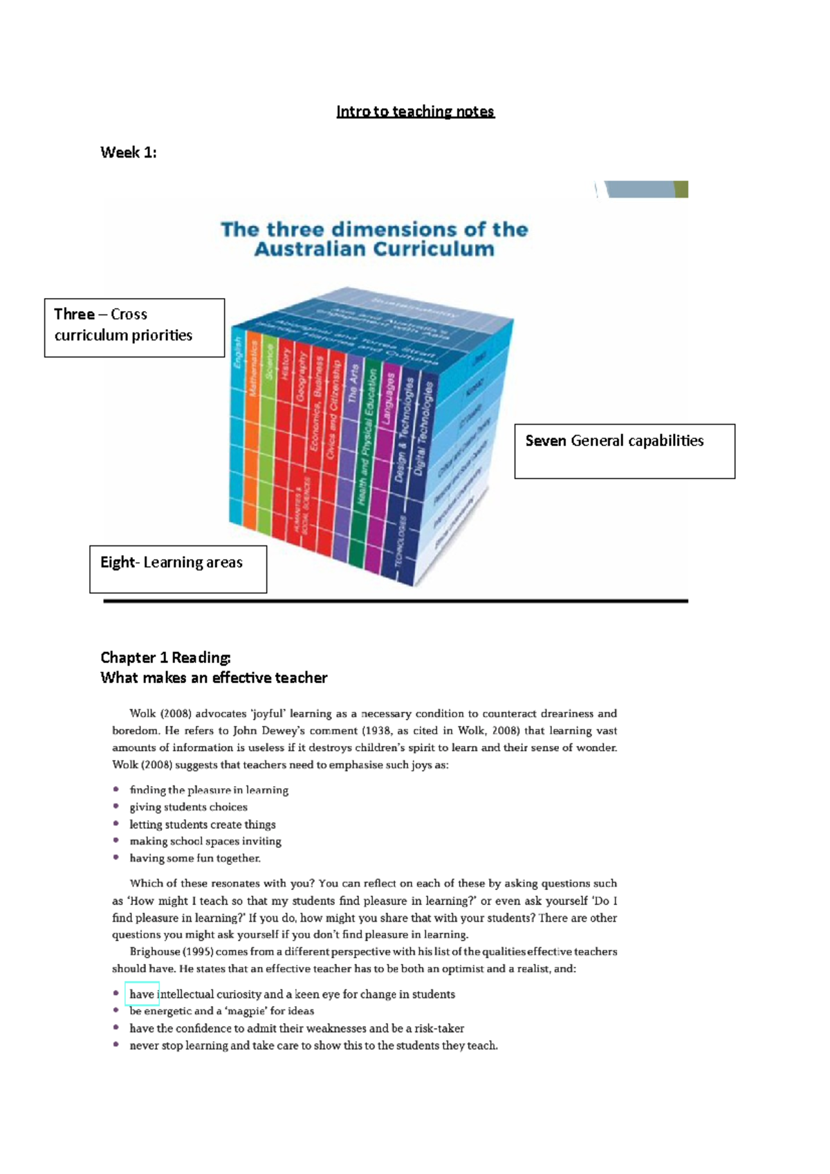 Intro to teaching notes - Marsh’s Becoming a Teacher Ch 1 Reference to ...