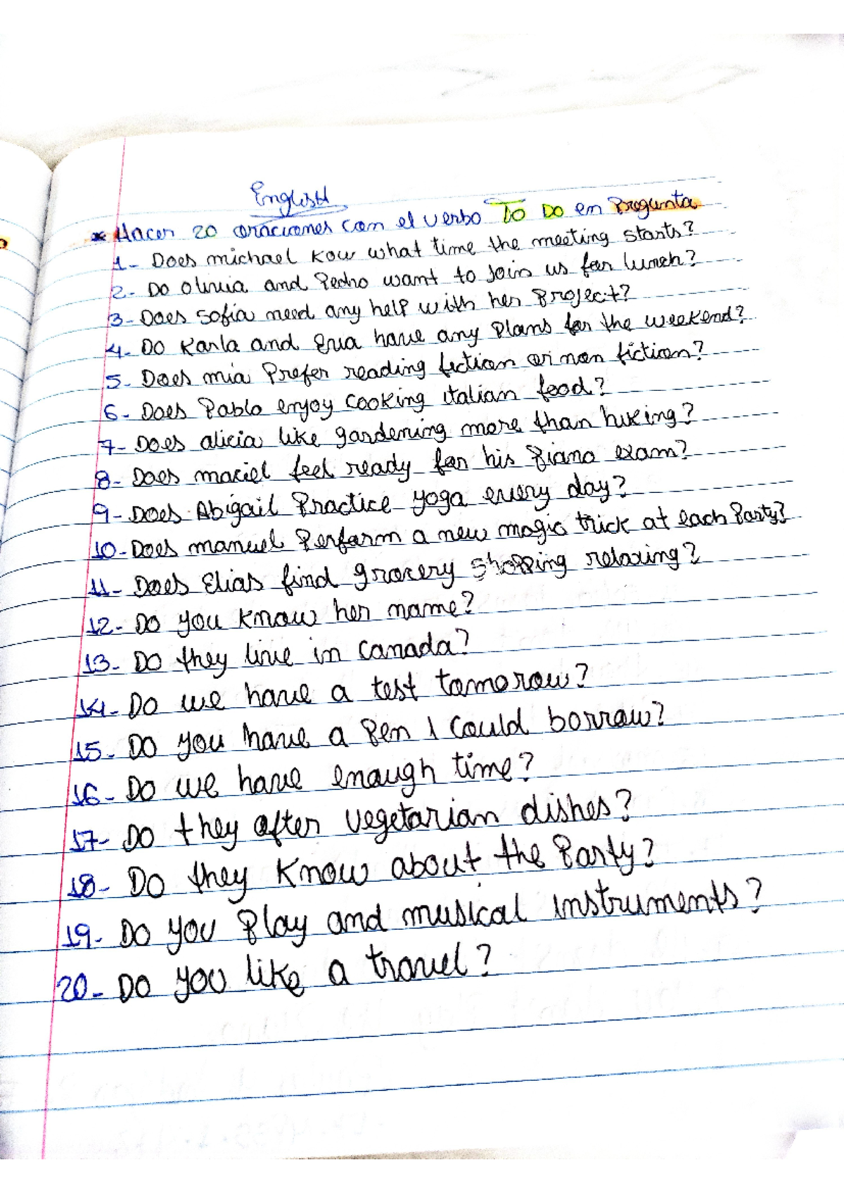 Oraciones con el verbo To Do - Hacer 20 oraciones can el verbo DO DO en ...