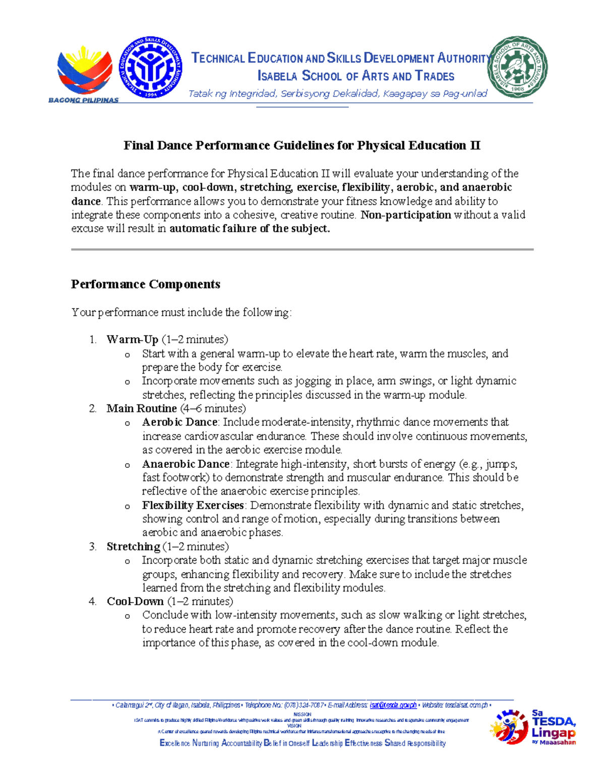 Final Dance Performance Guidelines for Physical Education II ...