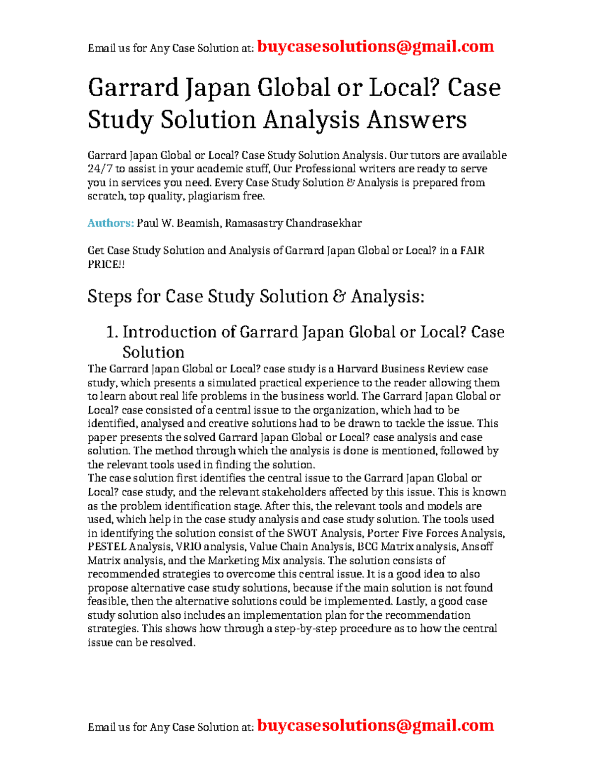 Case Solution Garrard Japan Global or Local - Garrard Japan Global or ...