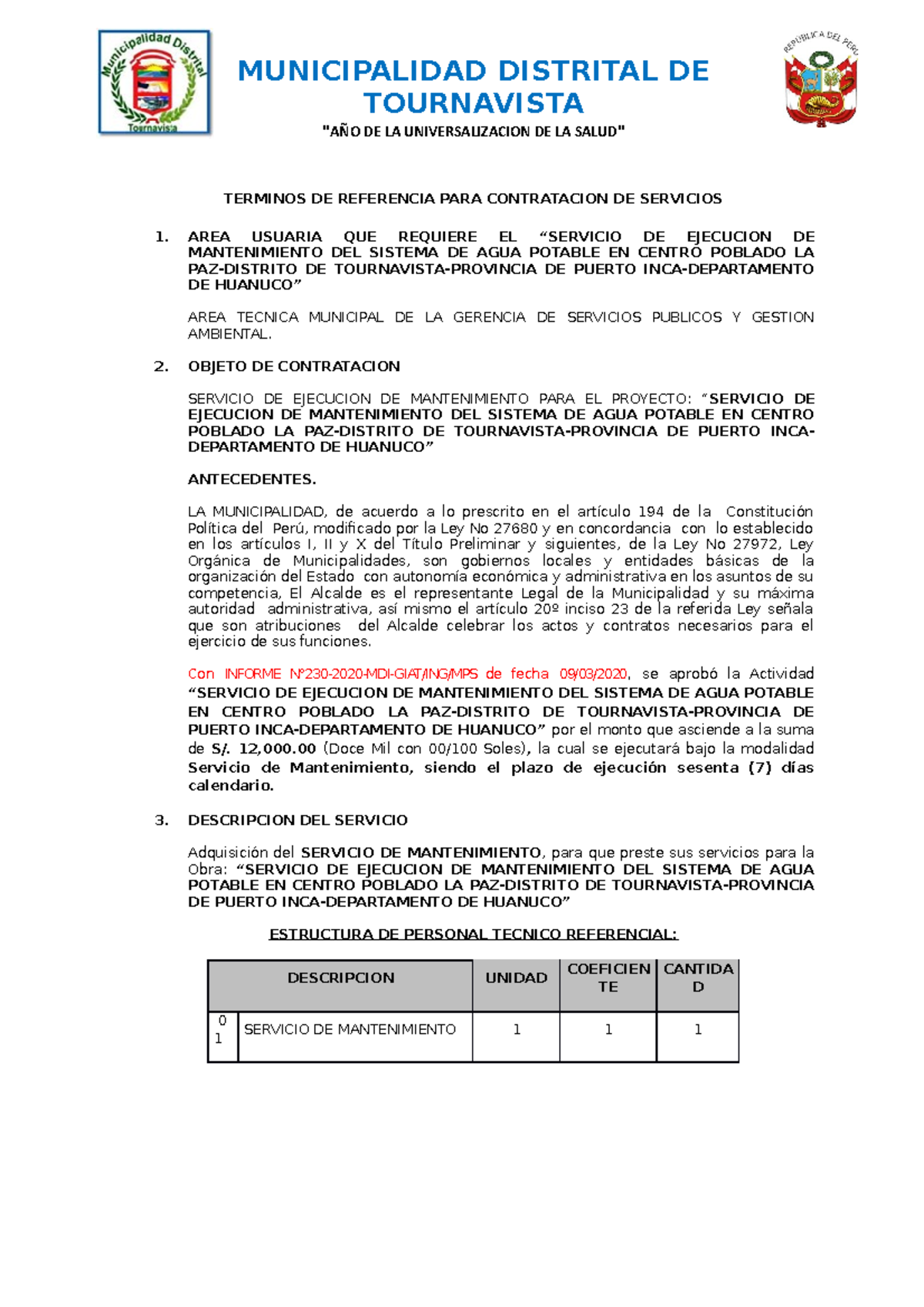 TDR DE Servicio - redacion - MUNICIPALIDAD DISTRITAL DE TOURNAVISTA ...