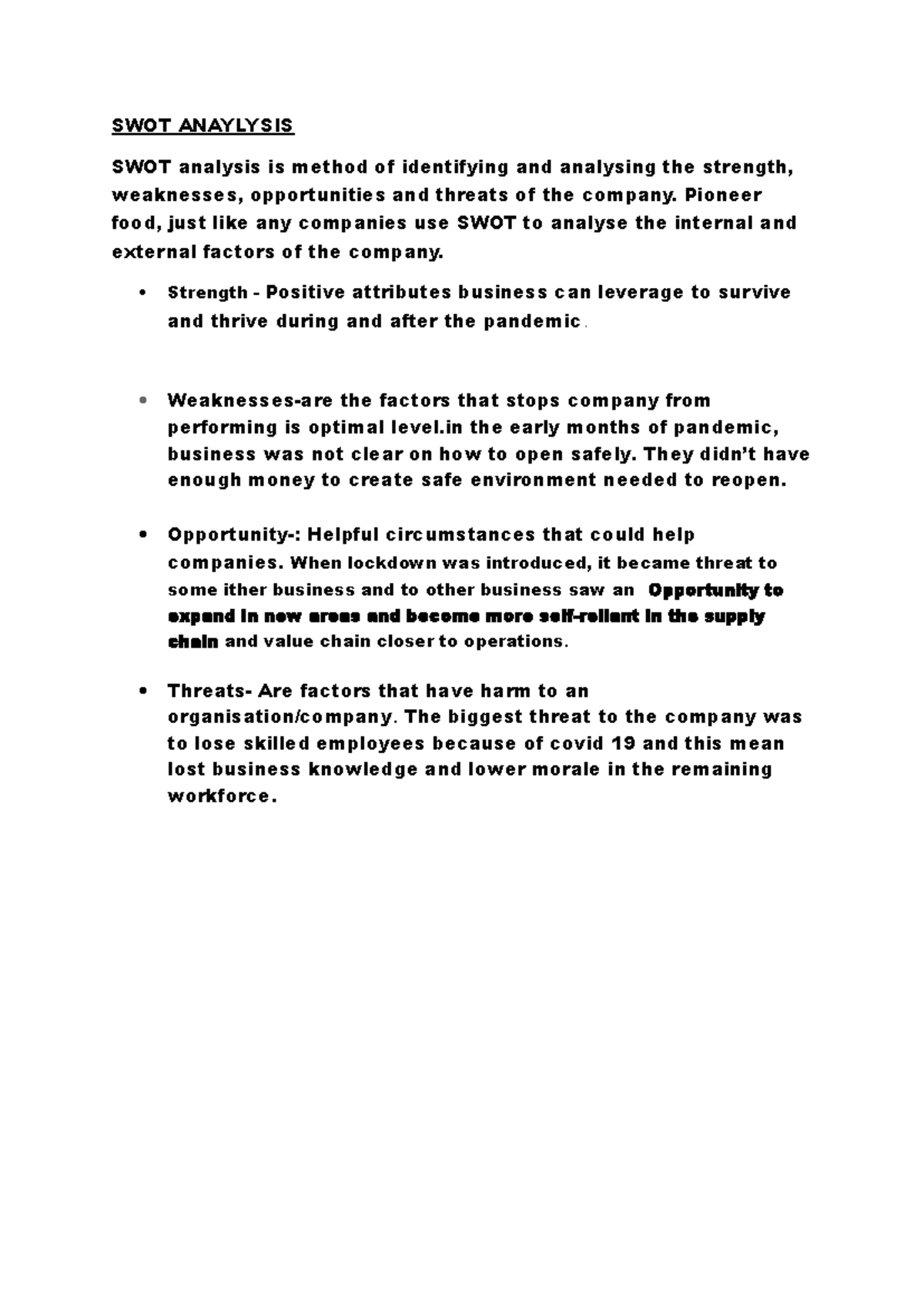 SWOT Anaylysis - swot analysis notes - SWOT ANAYLYSIS SWOT analysis is ...