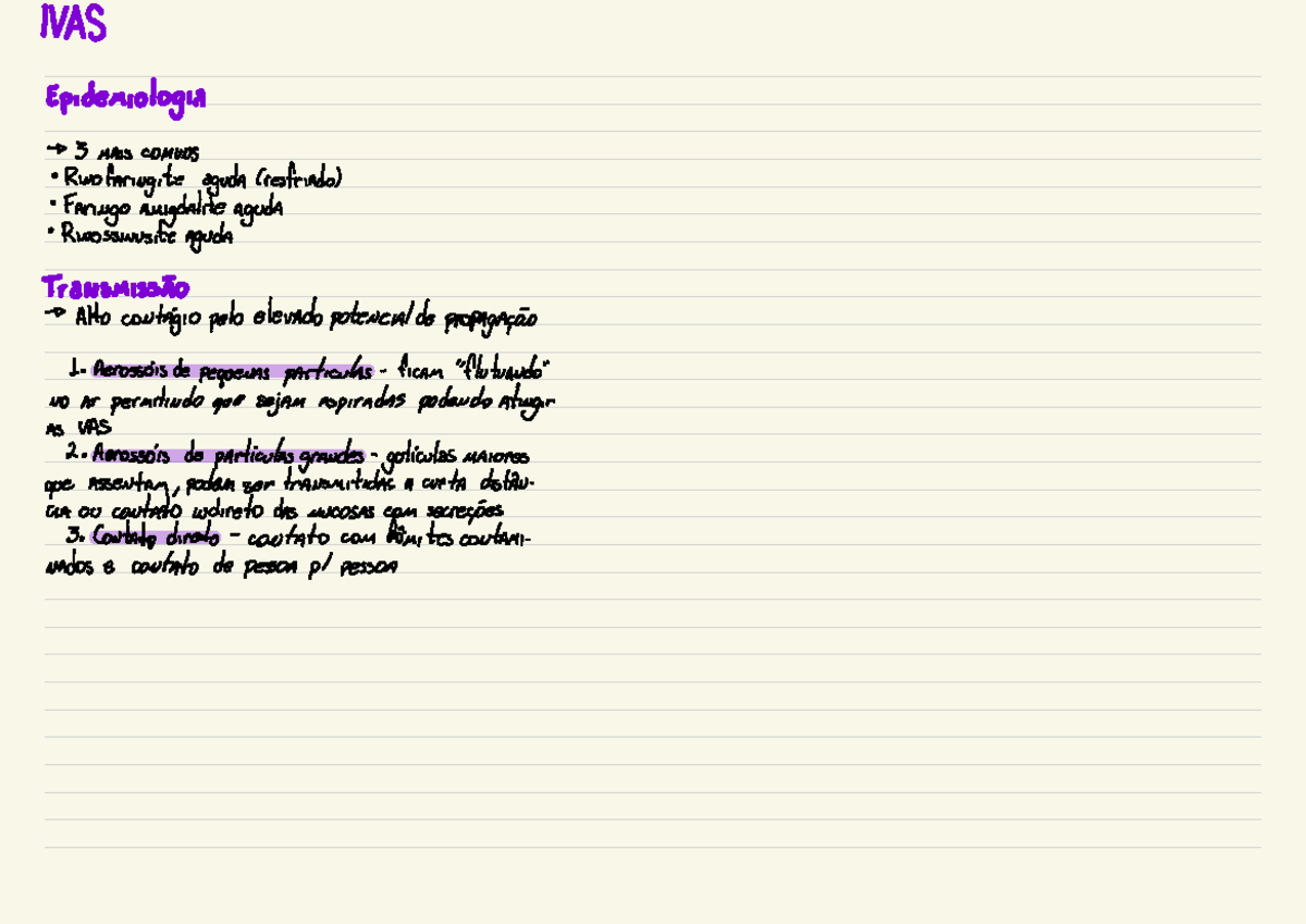 Resumo ( IVAS ) - NAS Epidemiologia -> 3 MAIS COMUNS · Rinofaringite ...