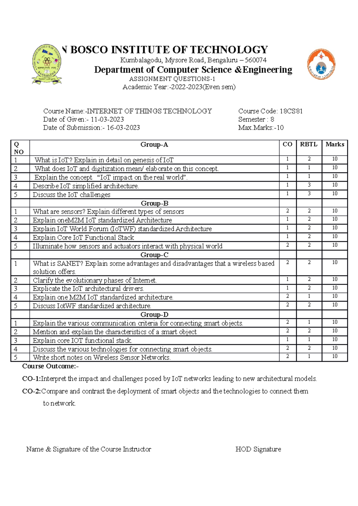 18CS 81-IOT-Assignment 1 - DON BOSCO INSTITUTE OF TECHNOLOGY ...
