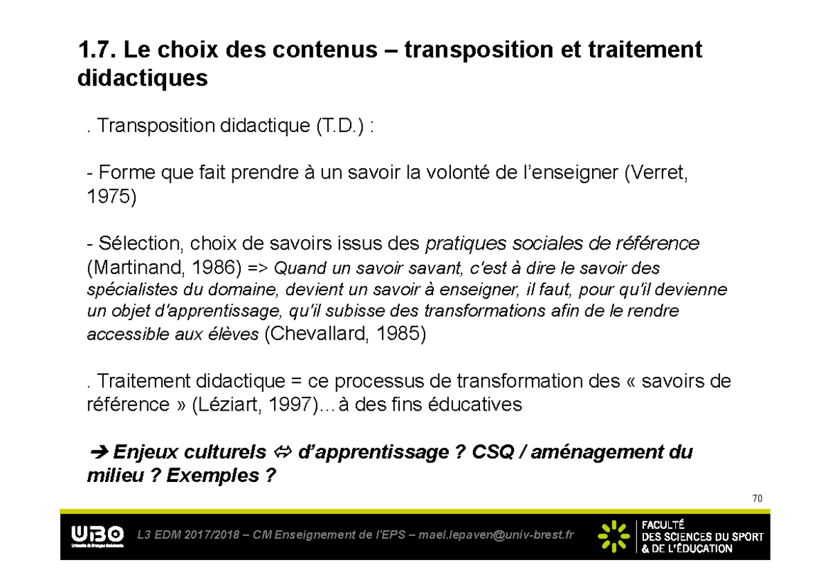 CM5 MLP L3 S6 Enseignement de l EPS - 70 Le choix des contenus ...